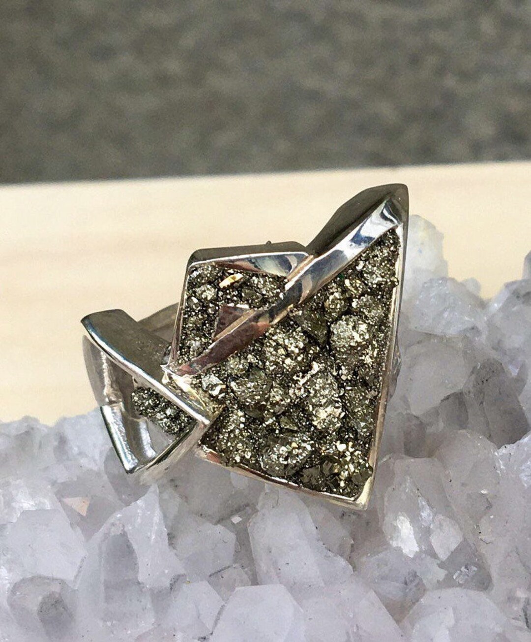 Druzy Pyrite Ring Armenia STERLING SILVER Gemstone Ring for Woman Raw ...