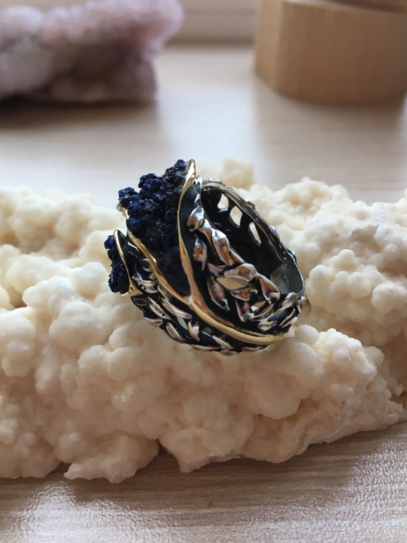 Raw Azurite Ring Sterling Silver Blue Crystal Druzy Stone Ring - Etsy