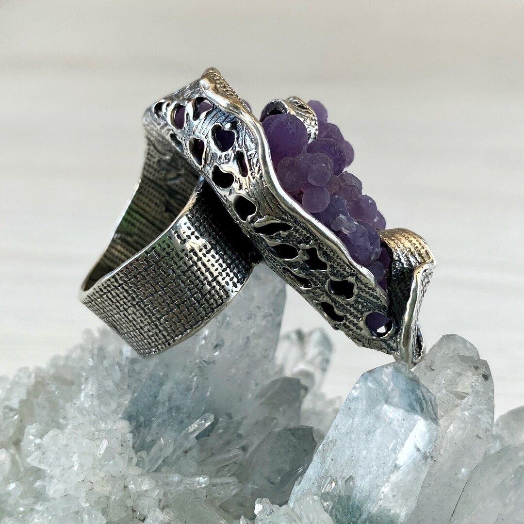 Large Textured Ring, Grape Chalcedony Ring, Sterling Silver Unusual ...