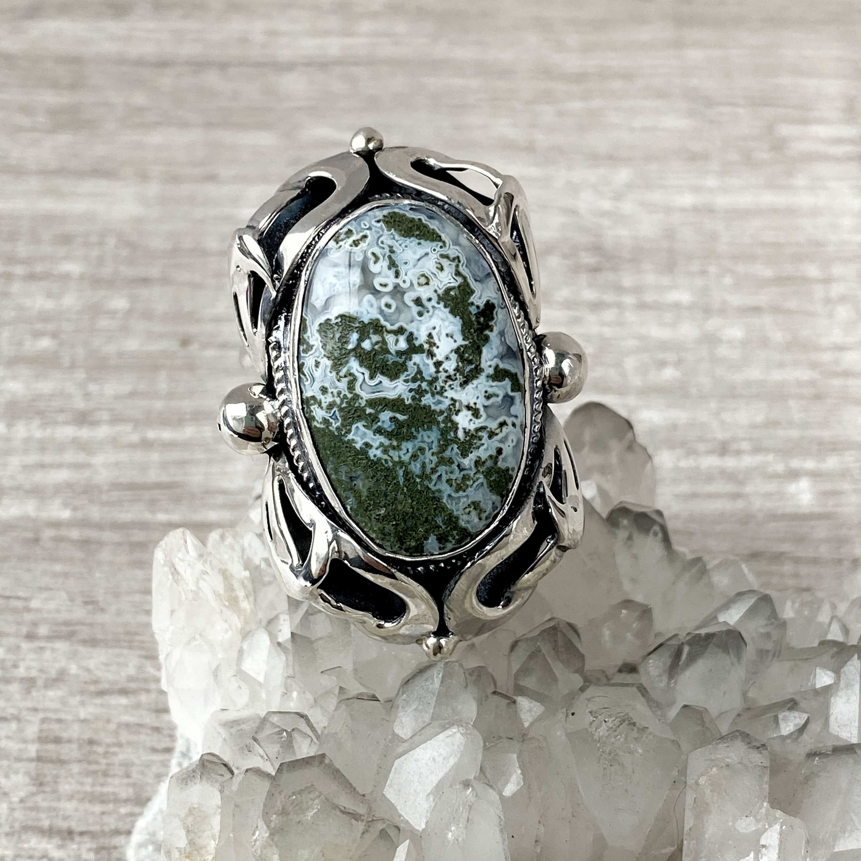 Moss Agate Ring Sterling Silver 925 for Women Adjustable Ring | Etsy
