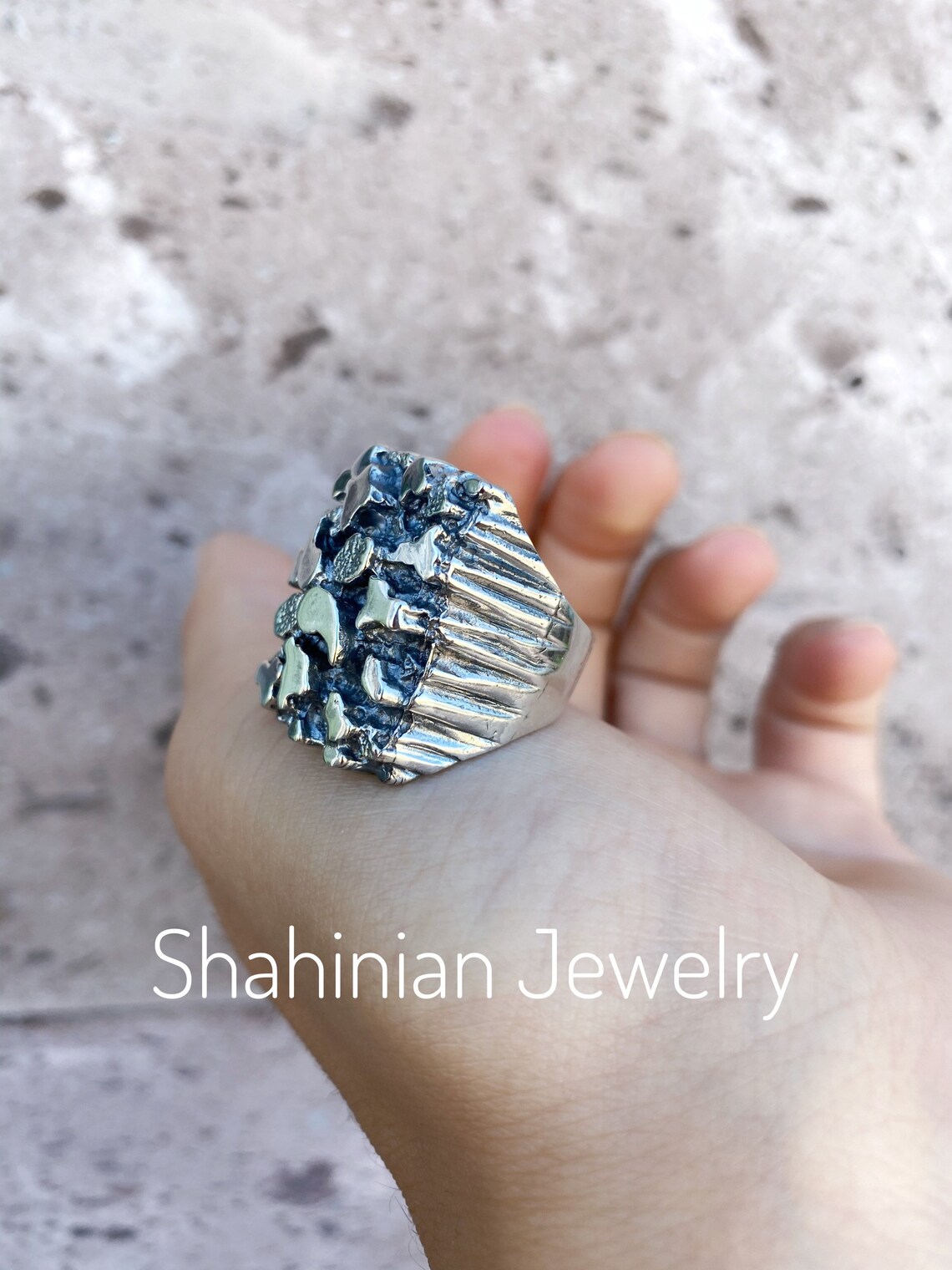 Nugget Ring Women Chunky Ring Silver Texture Ring Unisex - Etsy