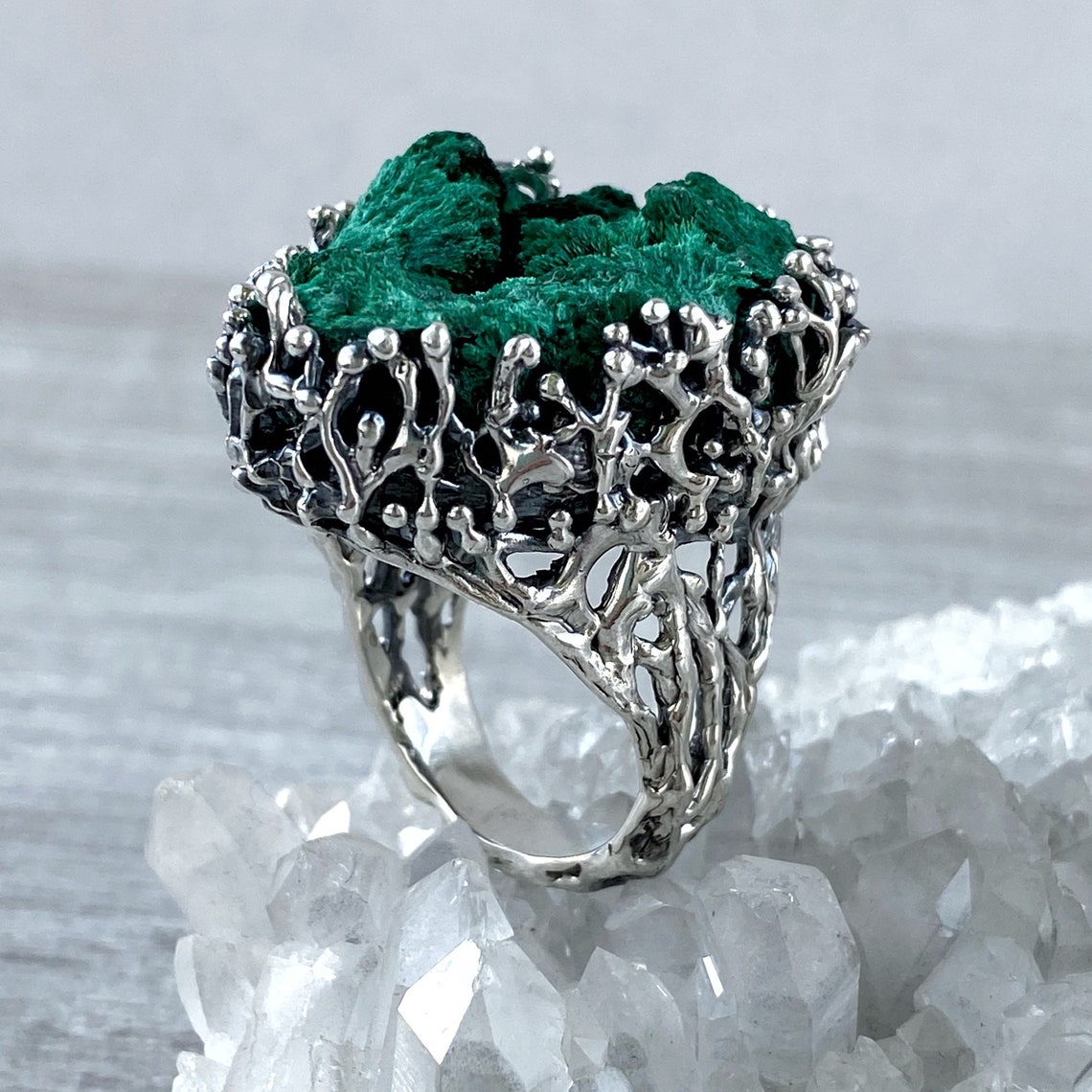 Huge Tree Branch Ring Silver Raw Malachite Ring Druzy Gemstone - Etsy