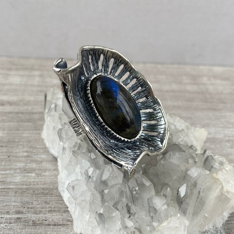 Large Labradorite Ring Sterling Silver Abstract Ring Women - Etsy