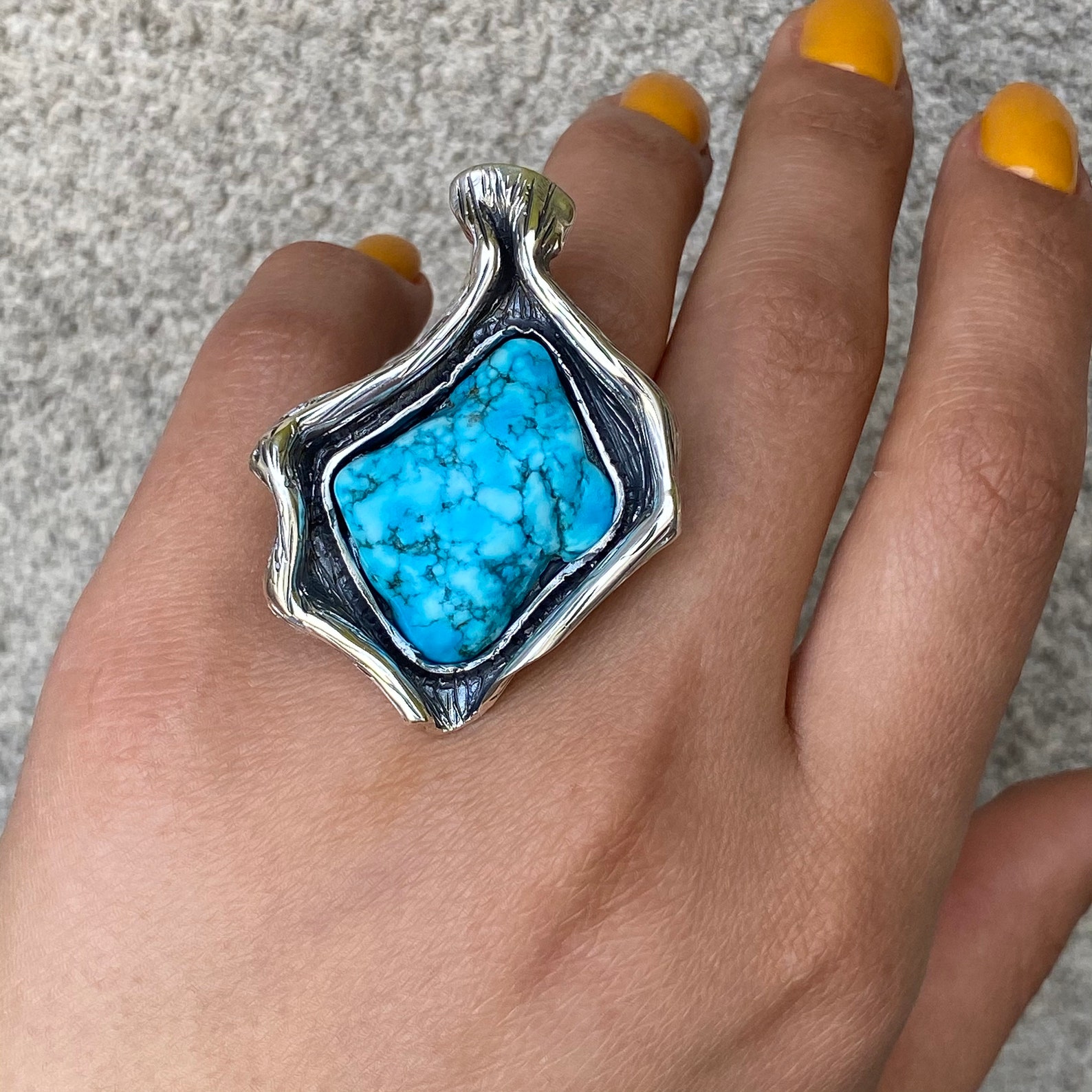 Large Turquoise Ring Sterling Silver Adjustable Ring Raw - Etsy
