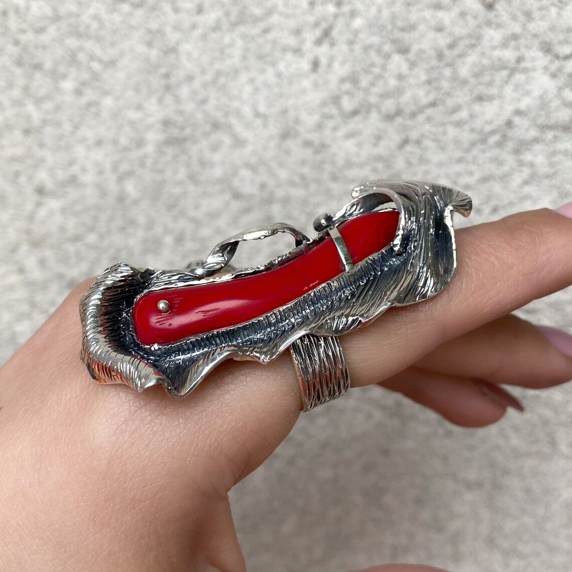 Large Red Coral Ring Adjustable One of a Kind Unique Design - Etsy