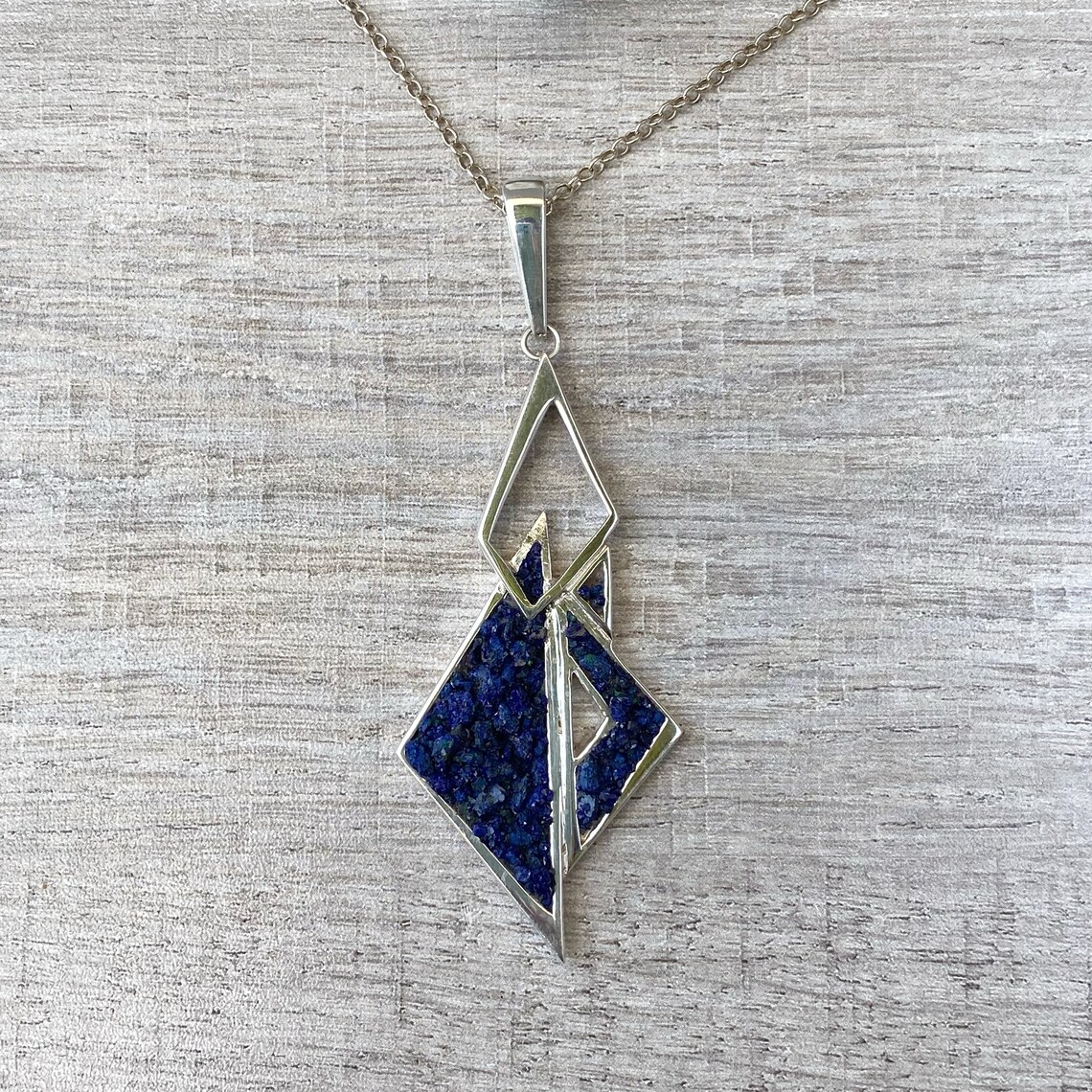 Large Azurite Crystal Necklace Druzy Pendant Silver Rare Stone - Etsy