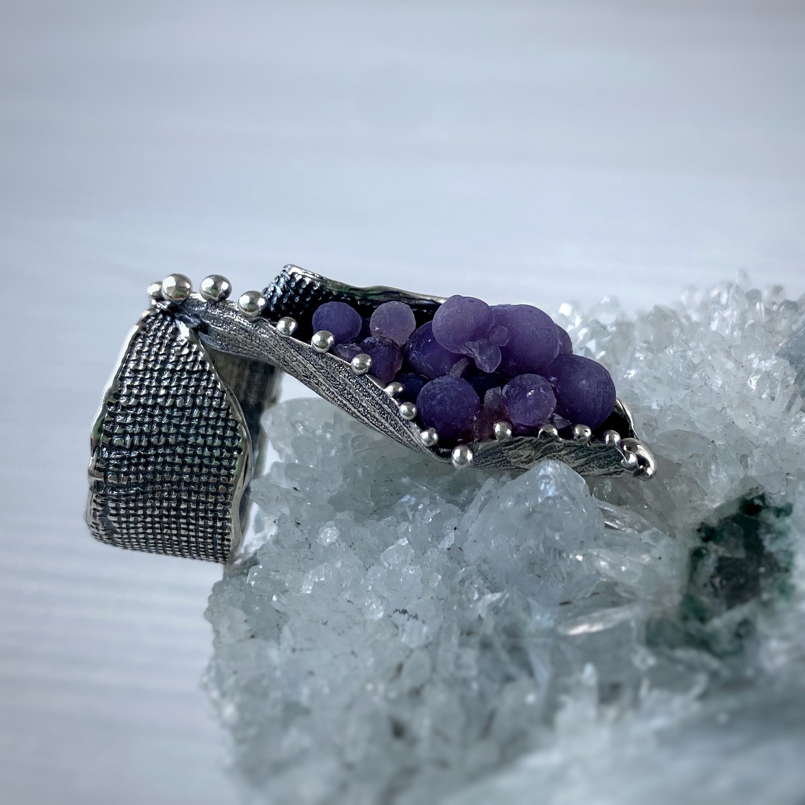 Large Ring in Sterling Silver With Grape Agate Stone Textured - Etsy