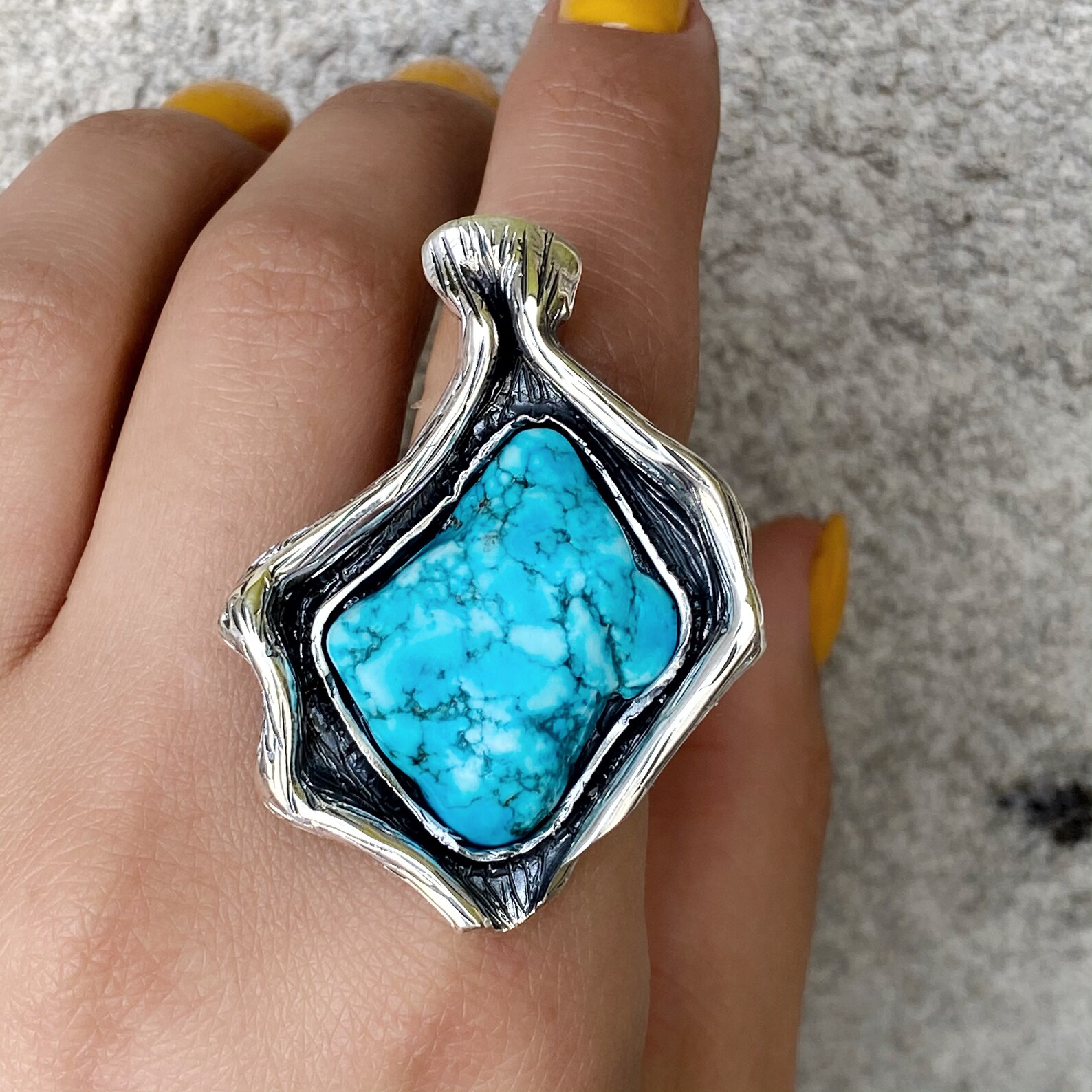 Large Turquoise Ring Sterling Silver Adjustable Ring Raw - Etsy