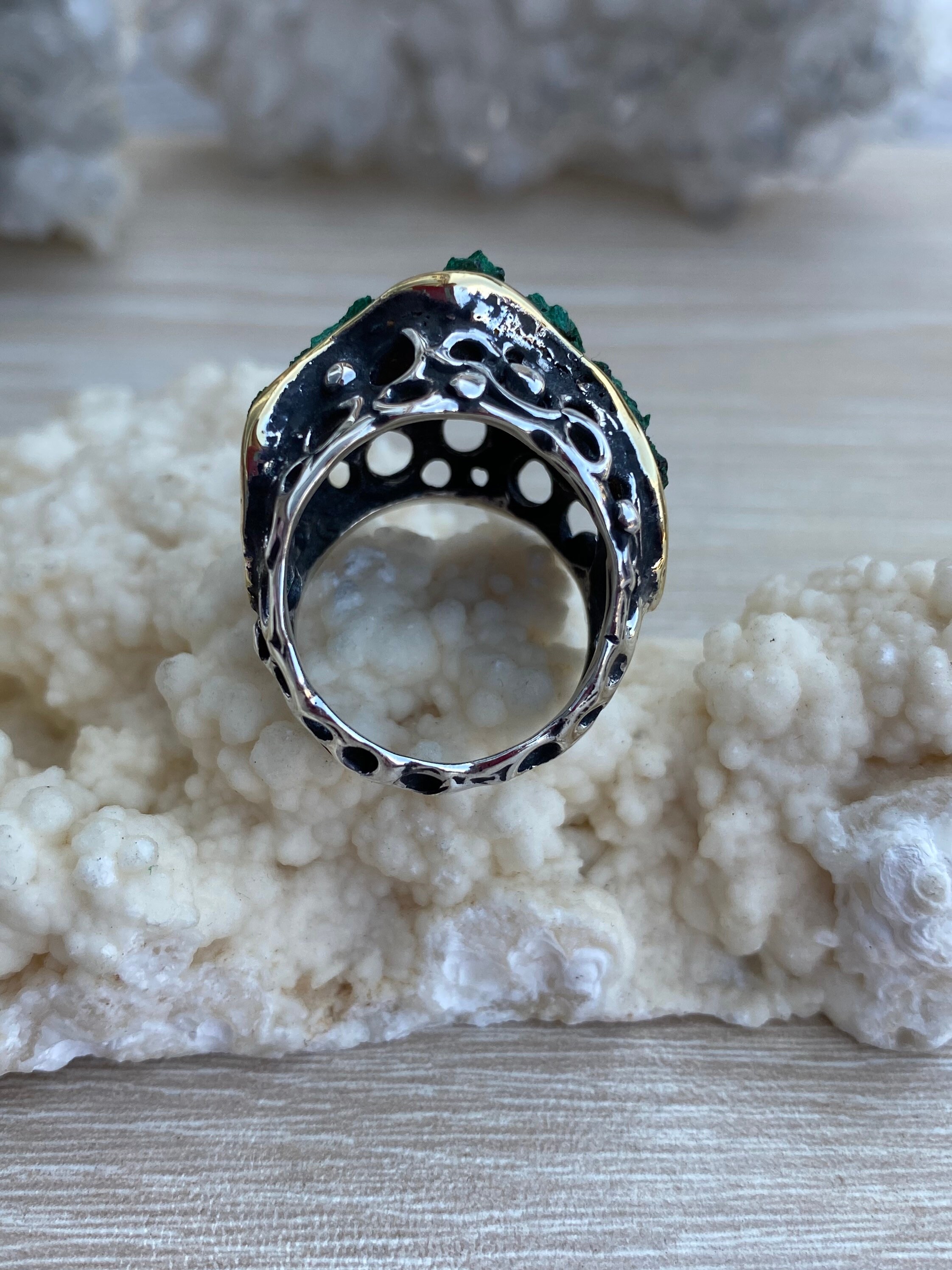 Natural raw malachite ring Sterling silver for women Green | Etsy