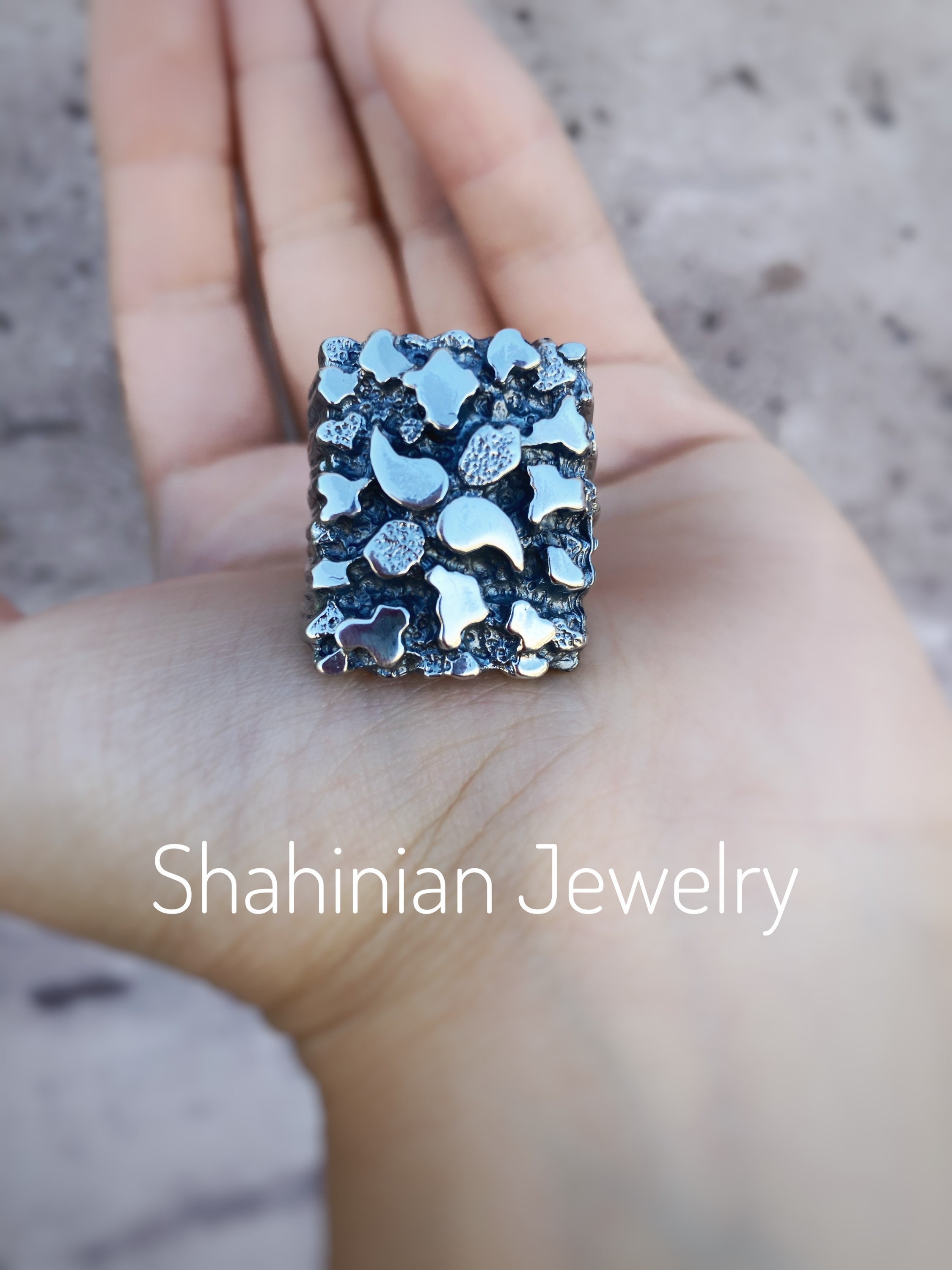 Nugget Ring Women Chunky Ring Silver Texture Ring Unisex - Etsy