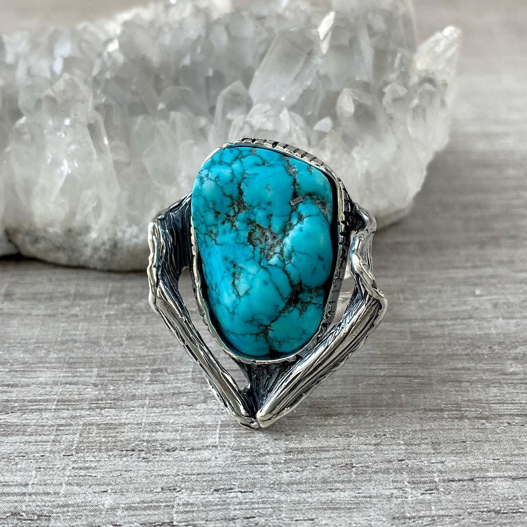 Unique Abstract Ring Turquoise Ring Adjustable Sterling - Etsy