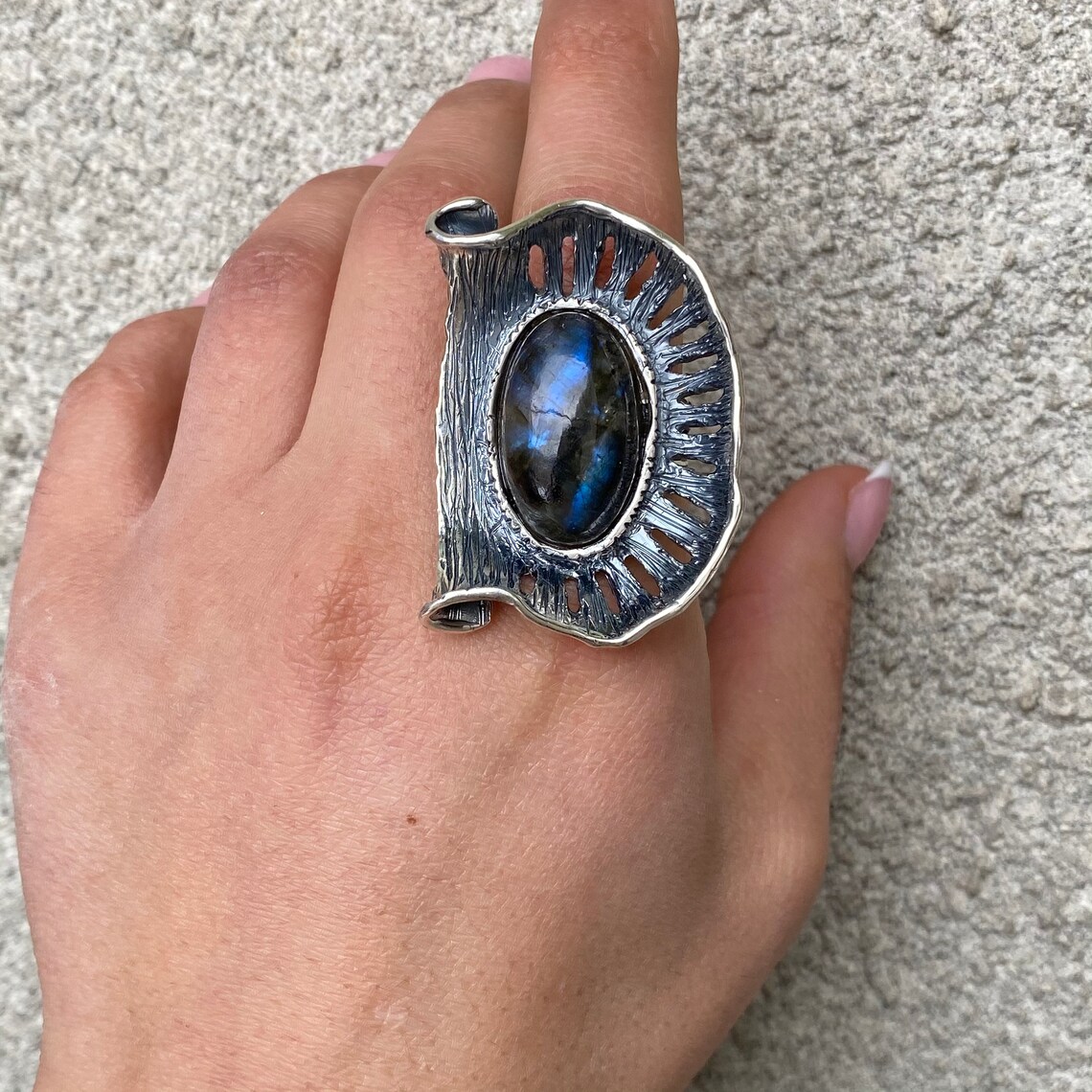 Large Labradorite Ring Sterling Silver Abstract Ring Women - Etsy