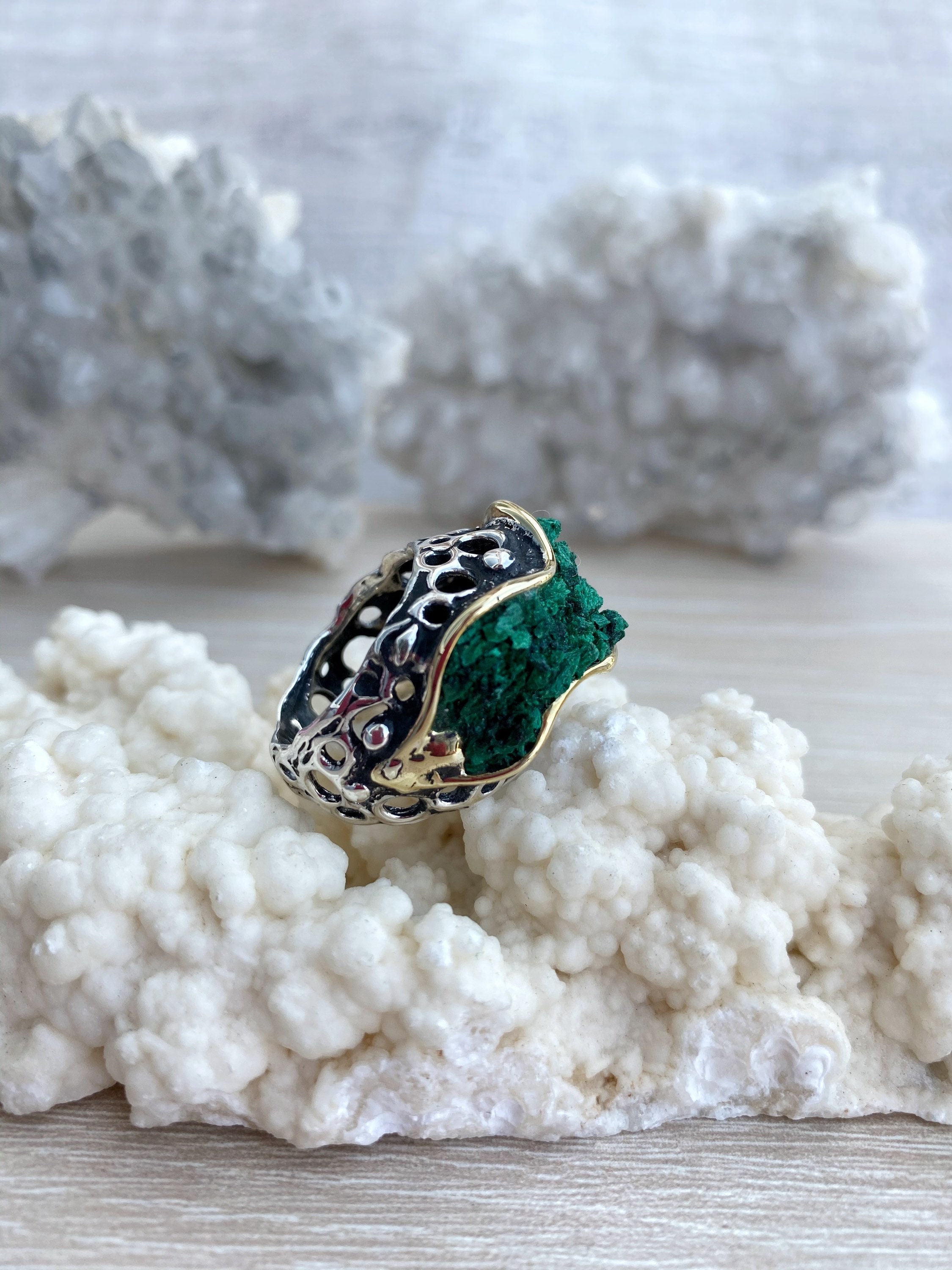 Natural Raw Malachite Ring Sterling Silver for Women Green | Etsy