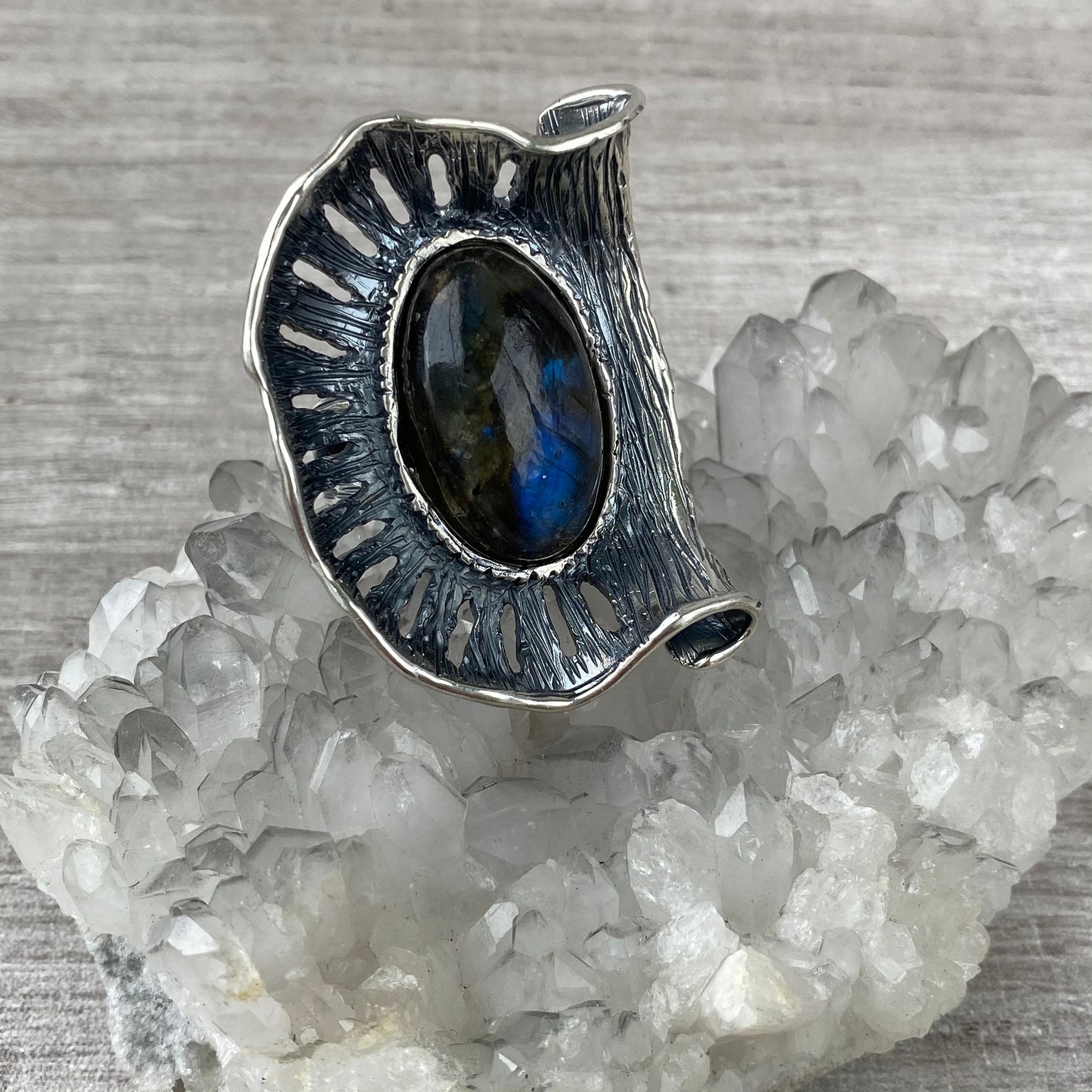 Large Labradorite Ring Sterling Silver, Abstract Ring Women, Unusual ...