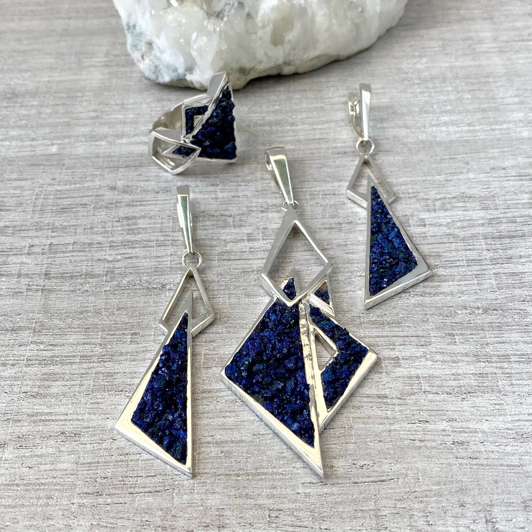 Large Druzy Jewelry Set Azurite Crystal Jewelry for Women Huge ...