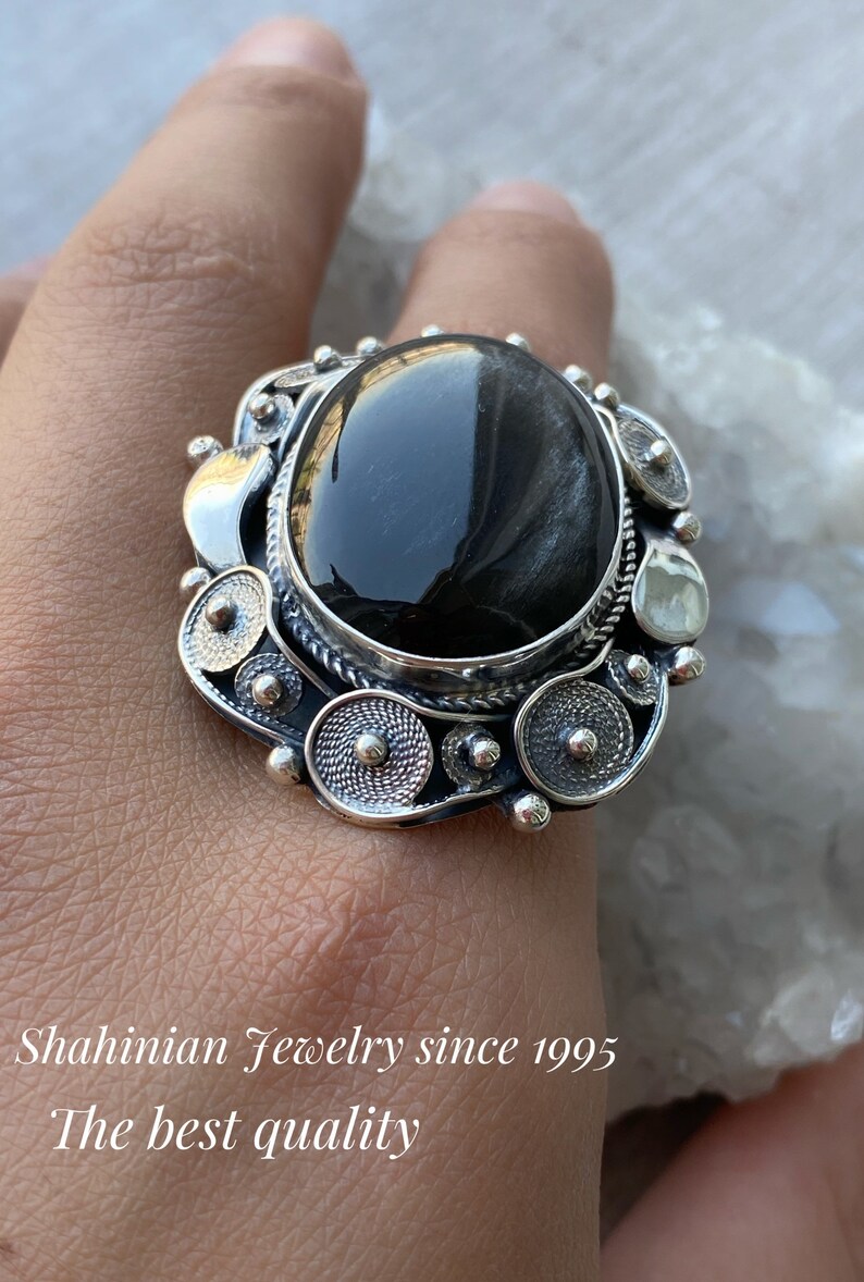 Silver Black Obsidian Ring in Silver 925 Vintage Black Ring - Etsy