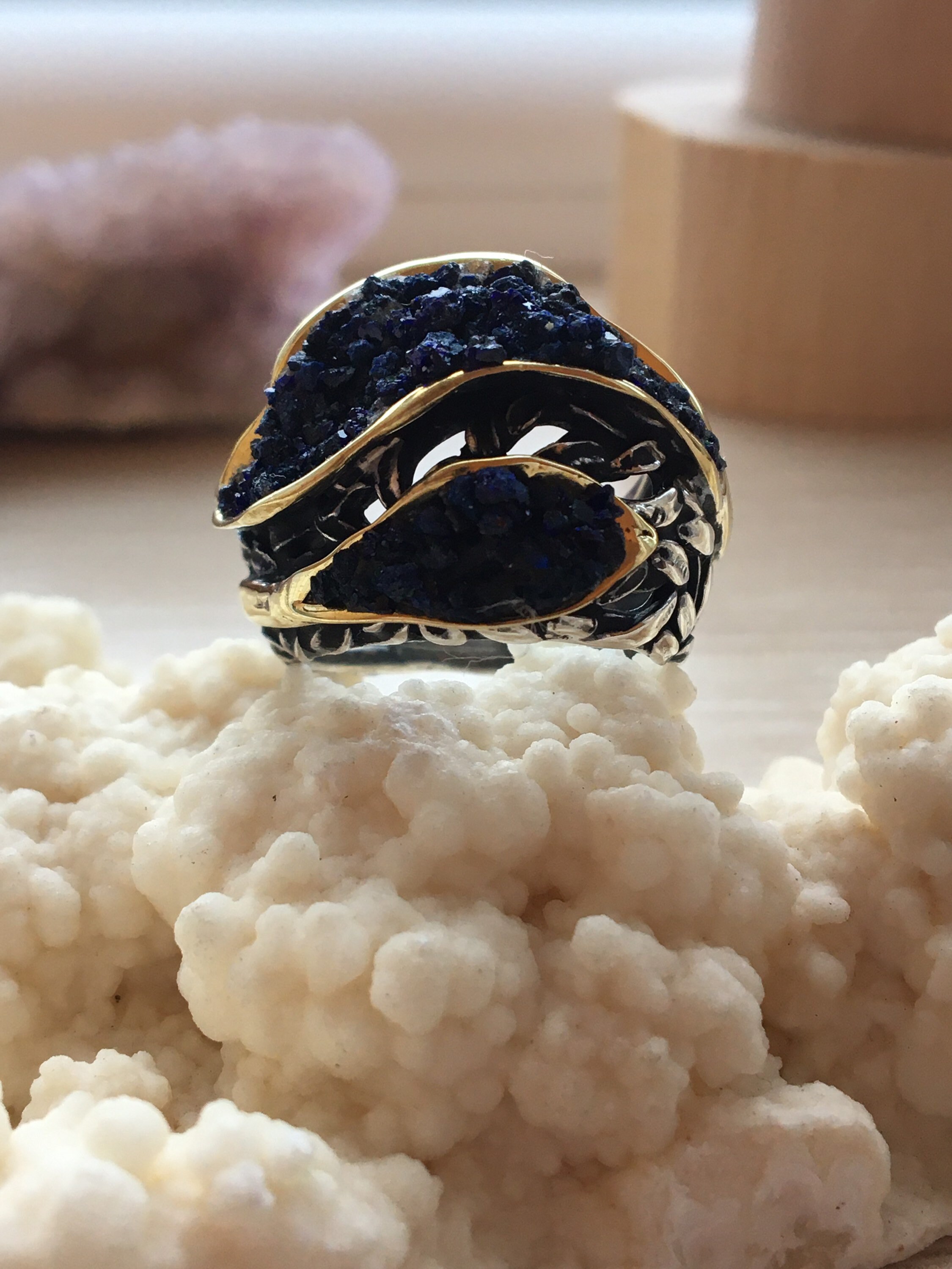 Raw azurite ring sterling silver blue crystal druzy stone ring | Etsy