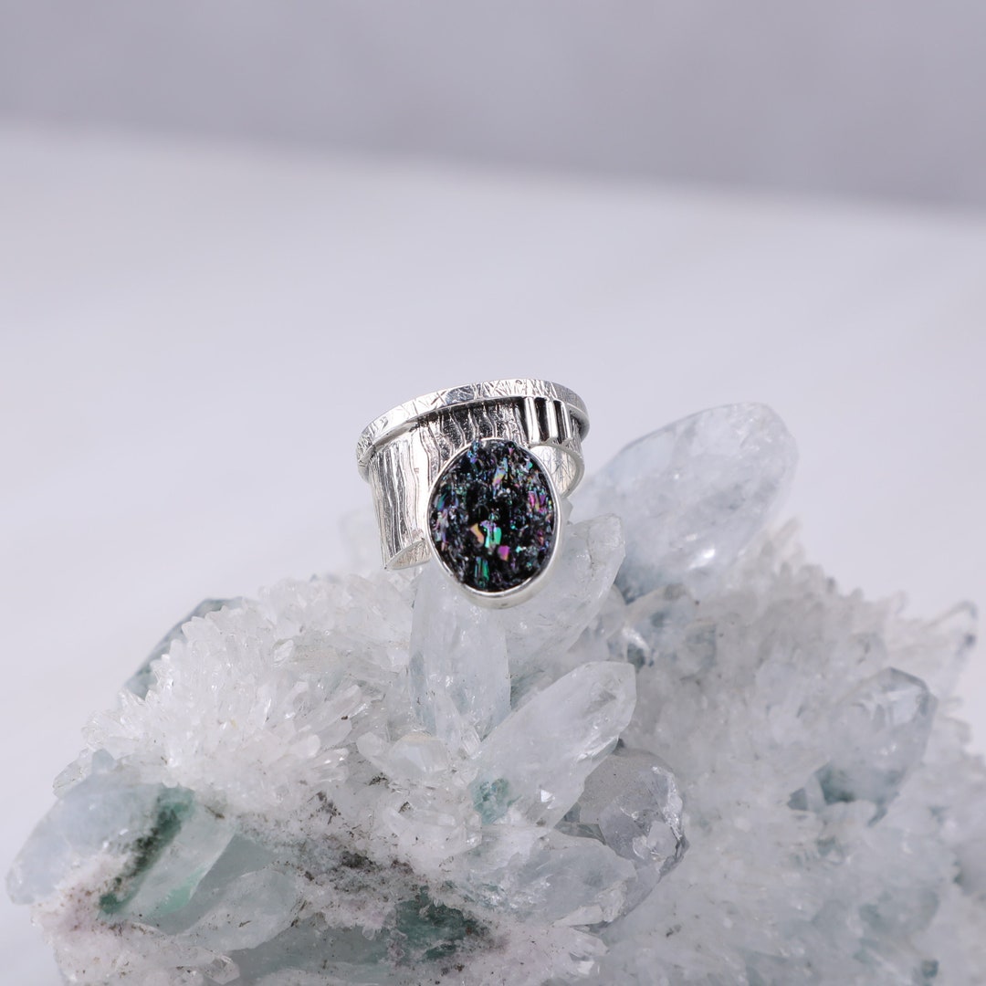 Sterling Silver Raw Carborundum Texture Ring, Unusual Design Ring ...