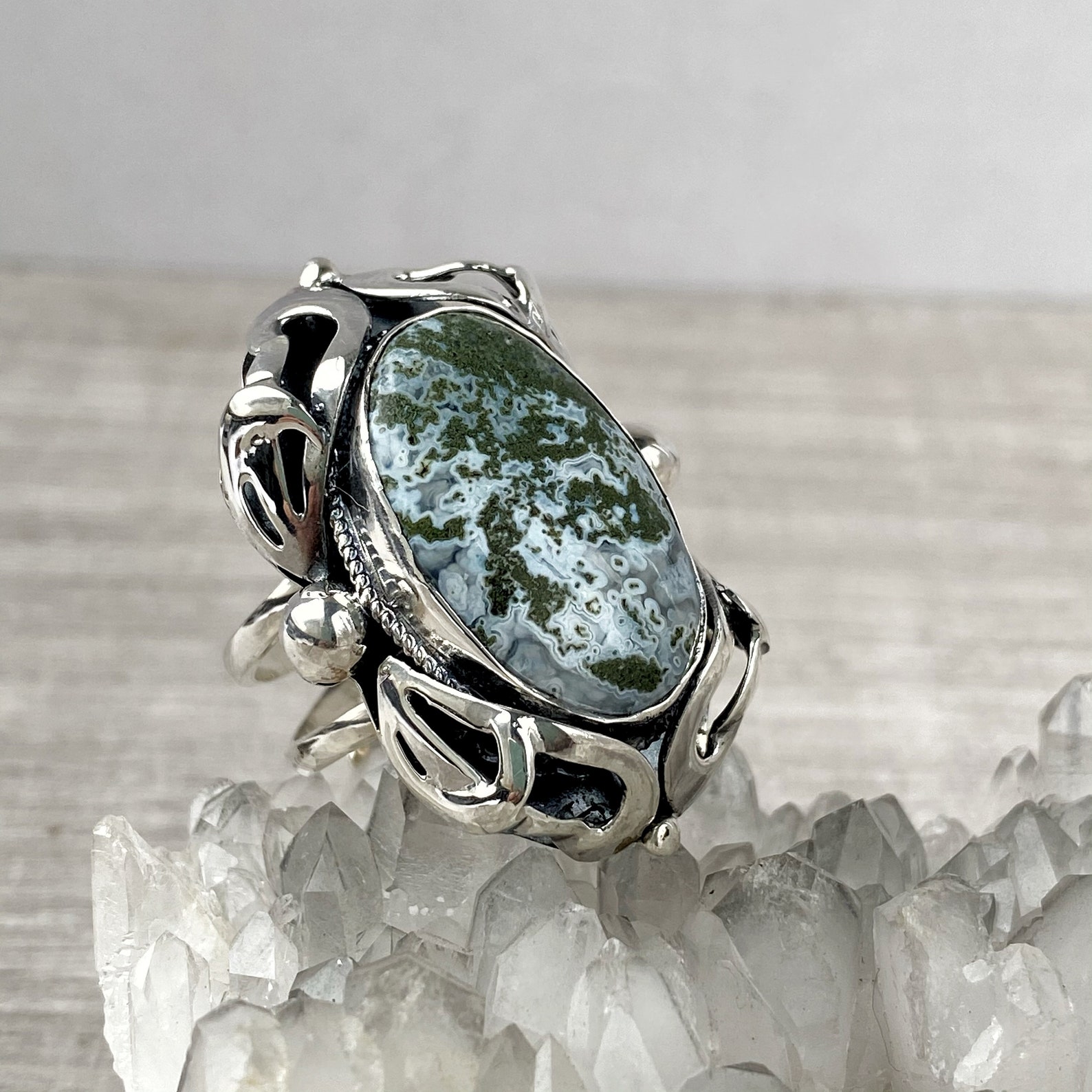 Moss Agate Ring Sterling Silver 925 for Women Adjustable Ring - Etsy
