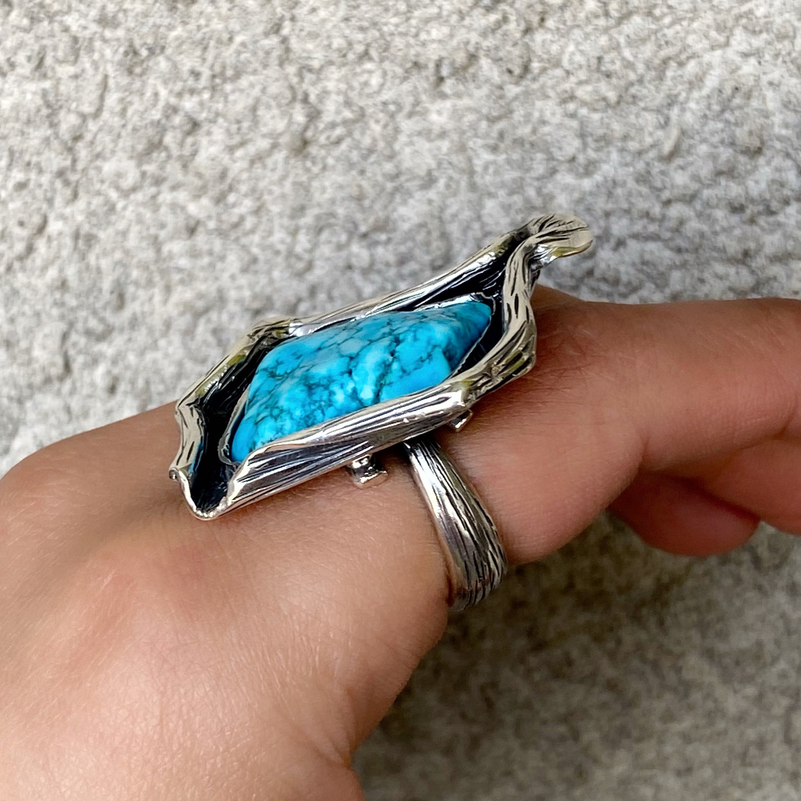 Large Turquoise Ring Sterling Silver Adjustable Ring Raw - Etsy
