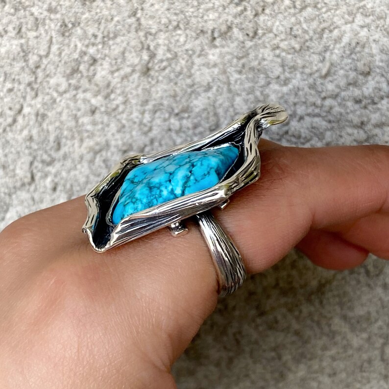 Large Turquoise Ring Sterling Silver Adjustable Ring Raw - Etsy