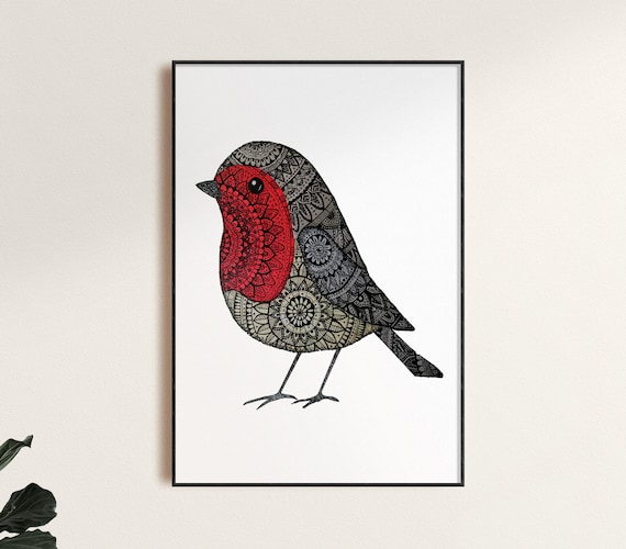 ROBIN MANDALA PRINT A4/A3 Art Print Mandala Art Robin Art | Etsy