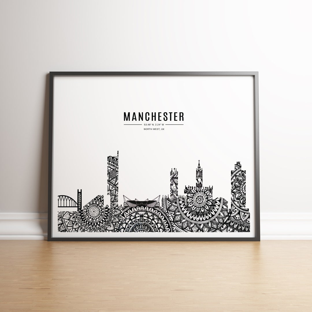 MANCHESTER SKYLINE PRINT, Manchester Mandala, Mandala Skyline, A3 420mm ...