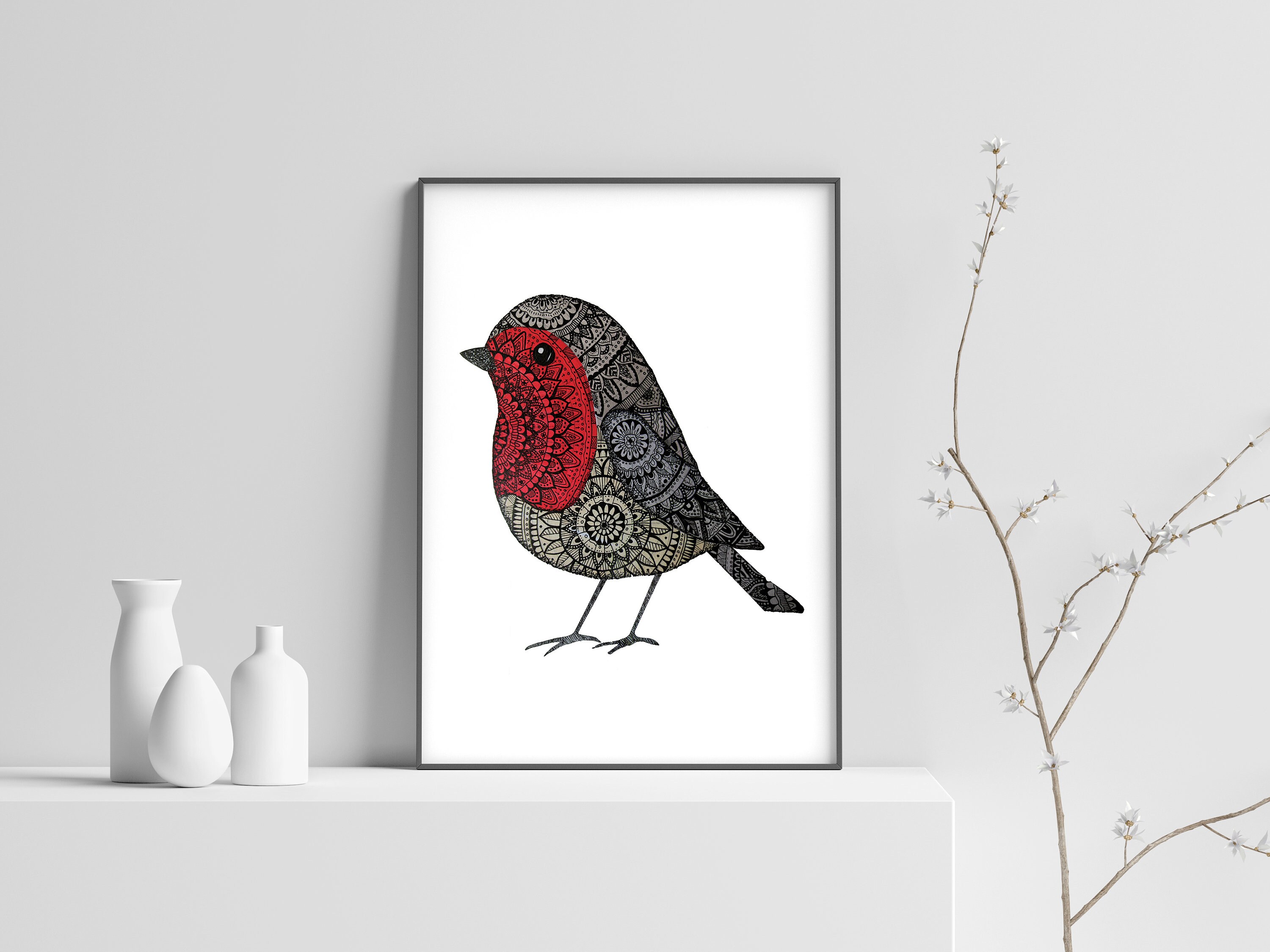 ROBIN MANDALA PRINT, A4/A3 Art Print, Mandala Art, Robin Art, A4 297mm ...
