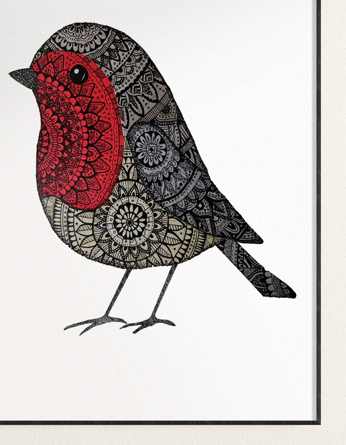 ROBIN MANDALA PRINT, A4/A3 Art Print, Mandala Art, Robin Art, A4 297mm ...