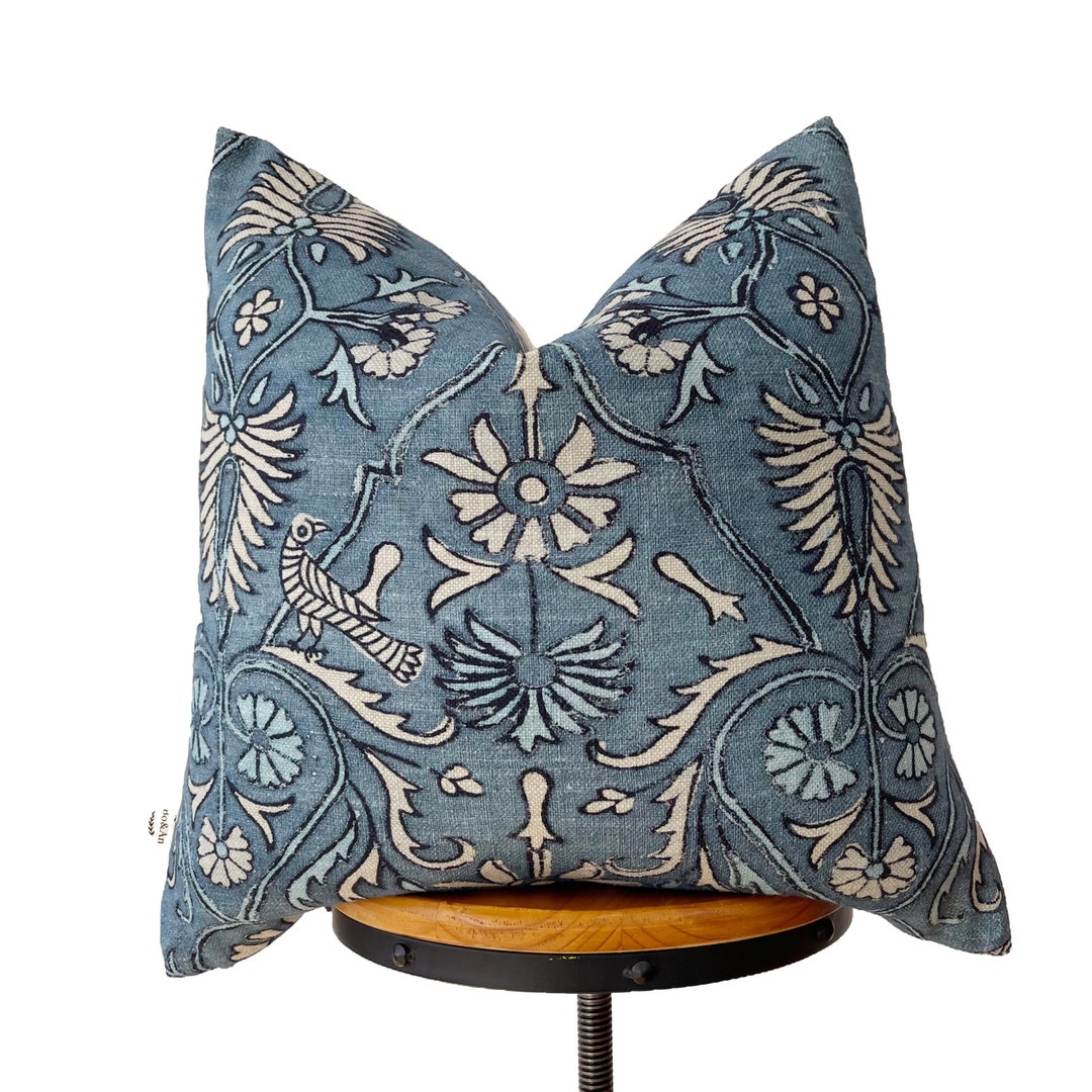 Indigo Blue and Natural Floral Pillow Cover - Etsy
