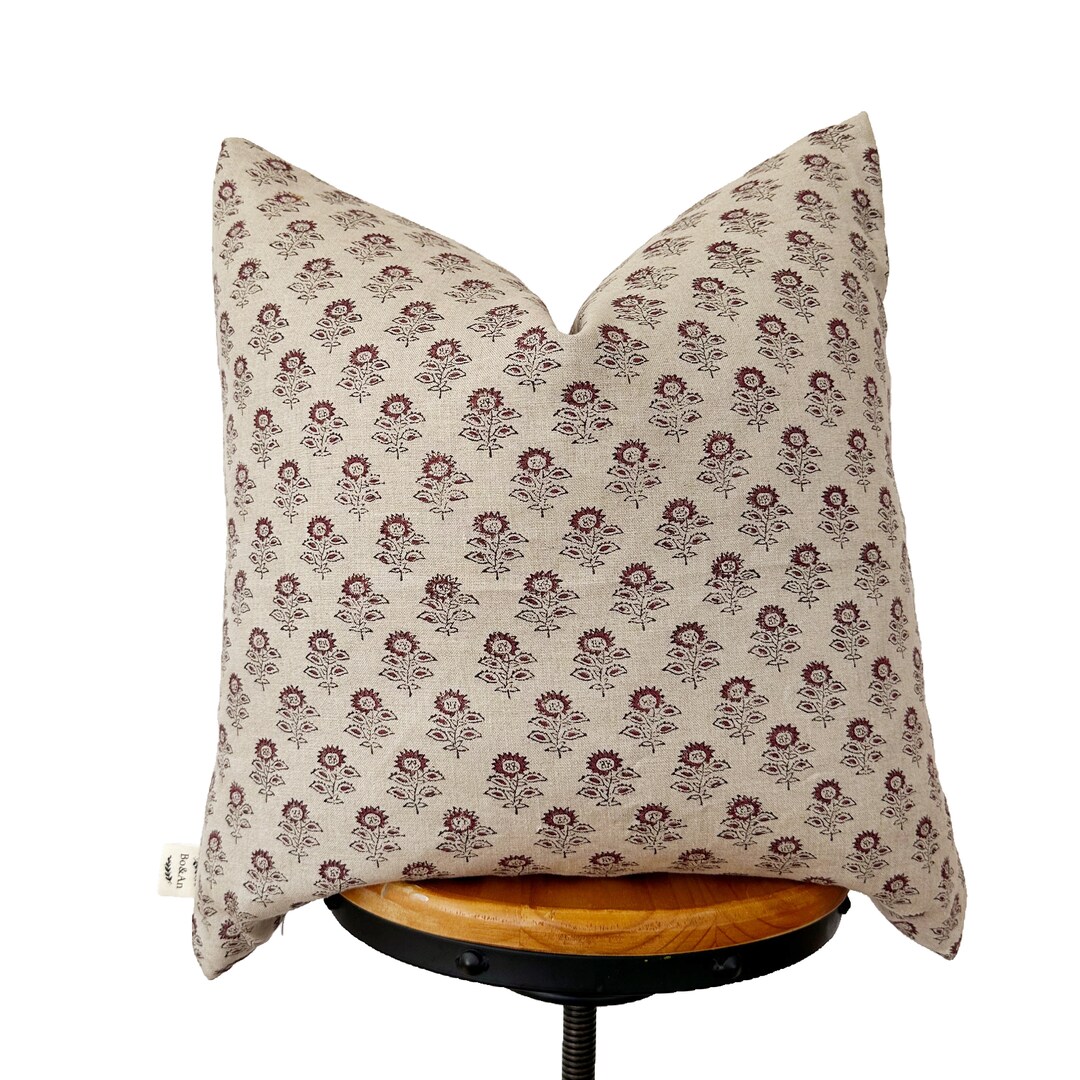 Block Print Linen Pillows, Red Floral Pillow Cover - Etsy