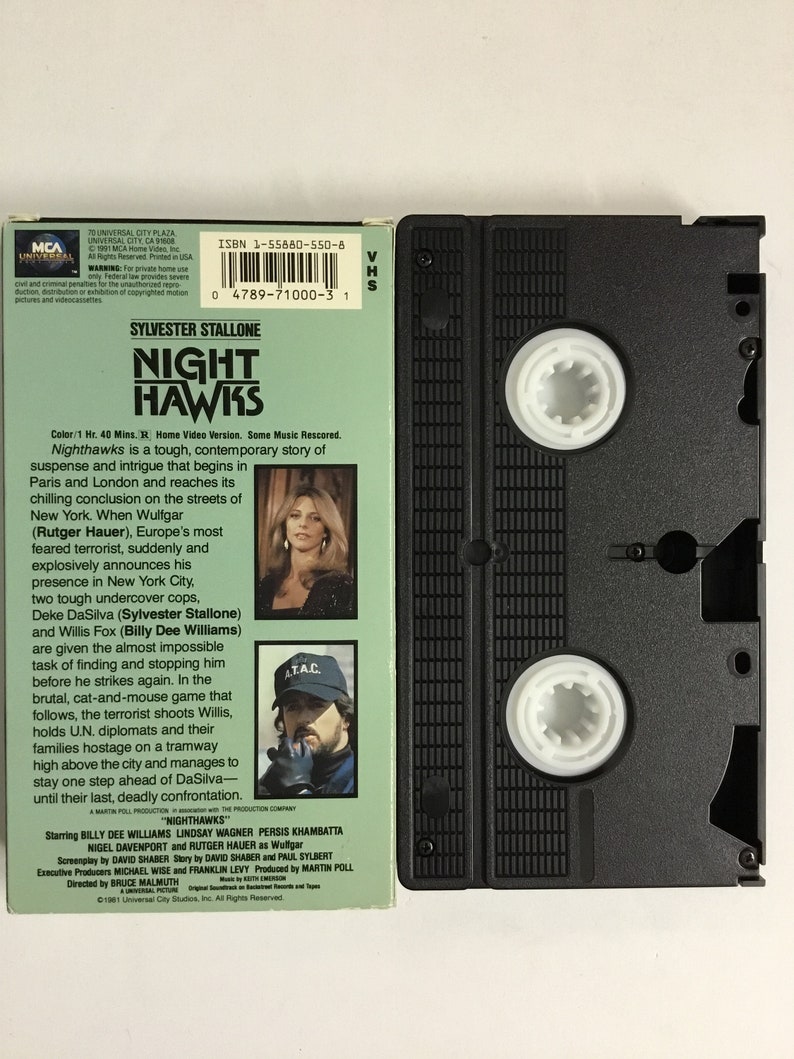 Night Hawks, 1981, VHS, Sylvester Stallone, Billy Dee Williams, Lindsay ...