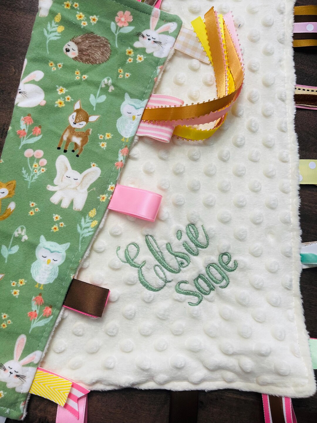 Sage, Girly Animals Minky Dot & Flannel Tag Baby Blanket – Boy Shower ...