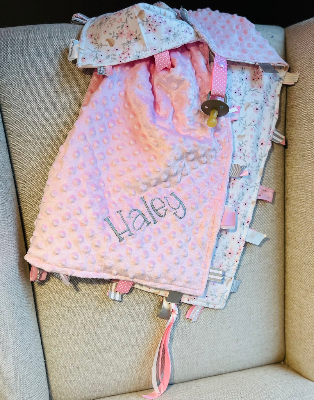 Bigger Tag Cuddle, Personalized Baby Blanket, Custom Minky and Flannel ...