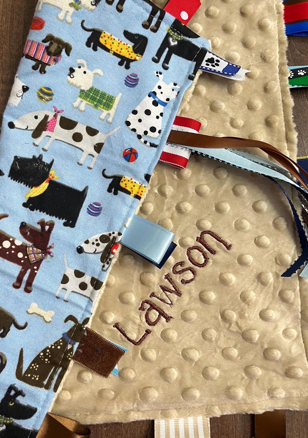 Dog Puppy Lover Customized Minky Flannel Tag Ribbons Baby Blanket ...