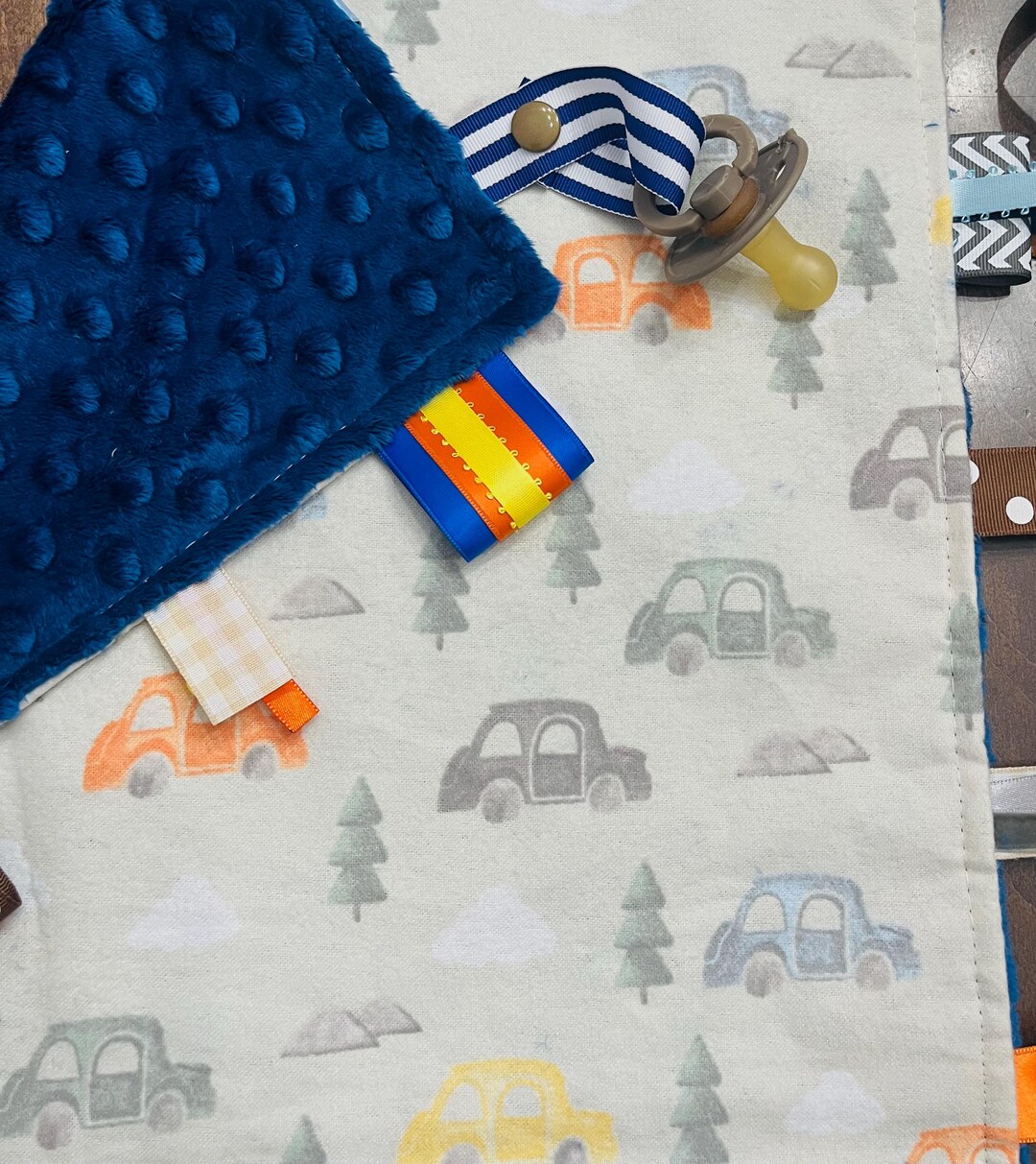 Cars Minky Dot & Flannel Tag Baby Blanket – Baby Shower Gift- Binky ...
