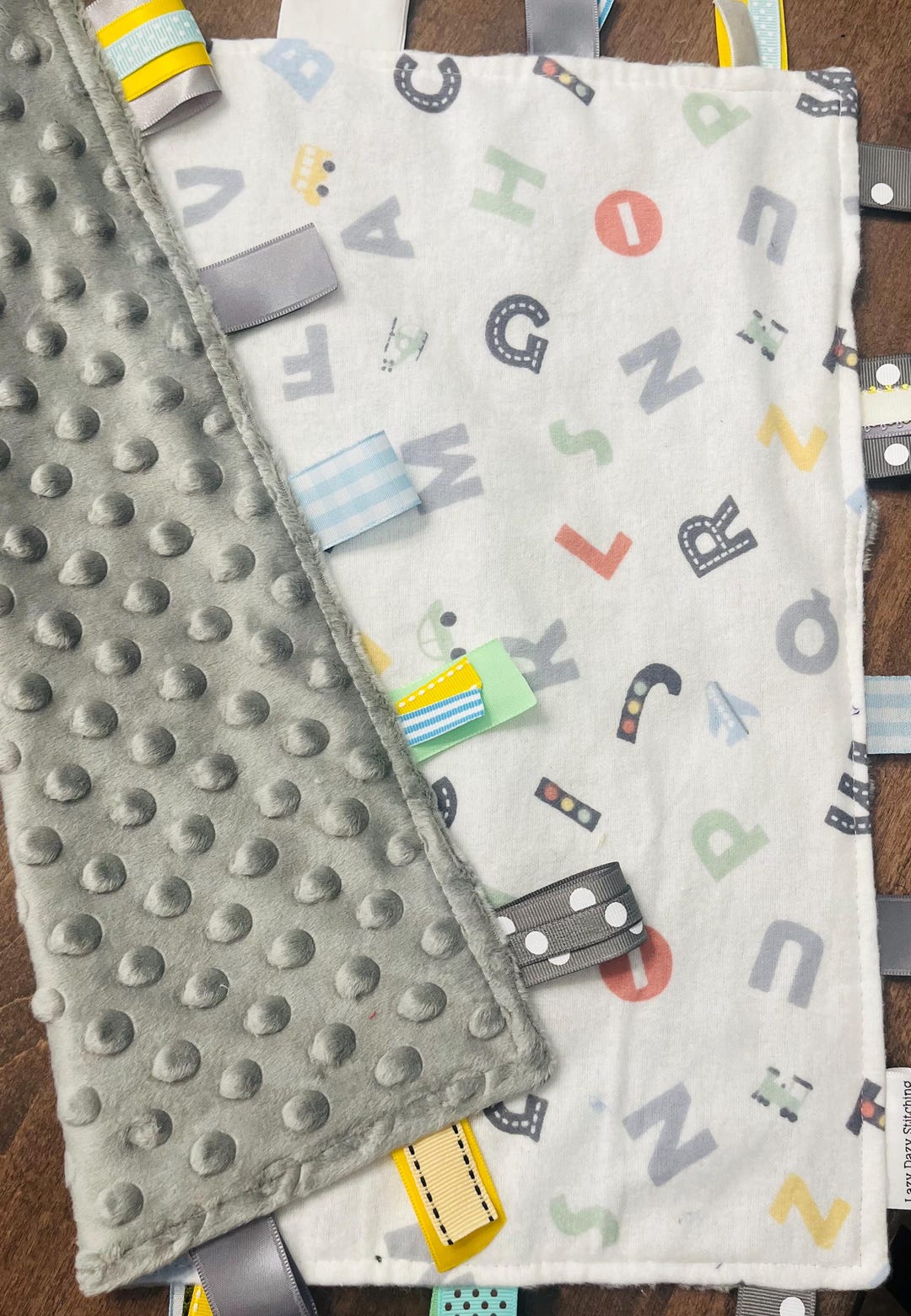 Personalized Minky Flannel Tag Baby Blanket - Baby Shower Gift- Gray ...