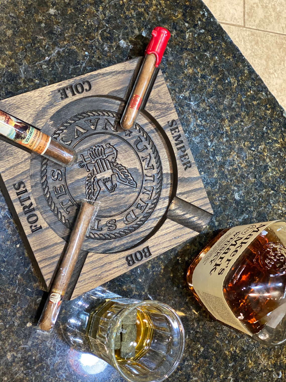 Personalized US Navy Cigar Wood Ashtray, Customized With Your Name ...
