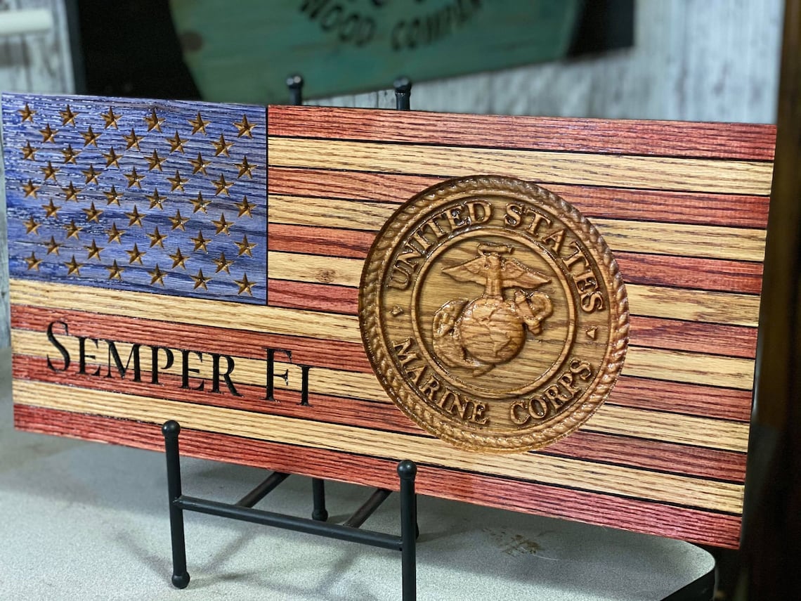 USMC American Wood Flag Personalized With Name 3D EGA Semper - Etsy