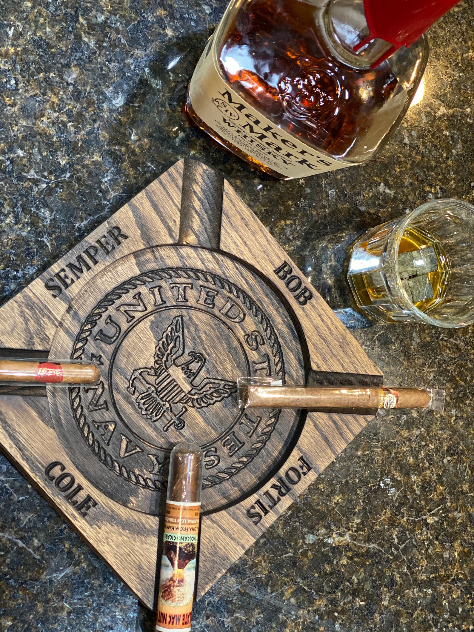 Personalized US Navy Cigar Wood Ashtray Customized with your | Etsy