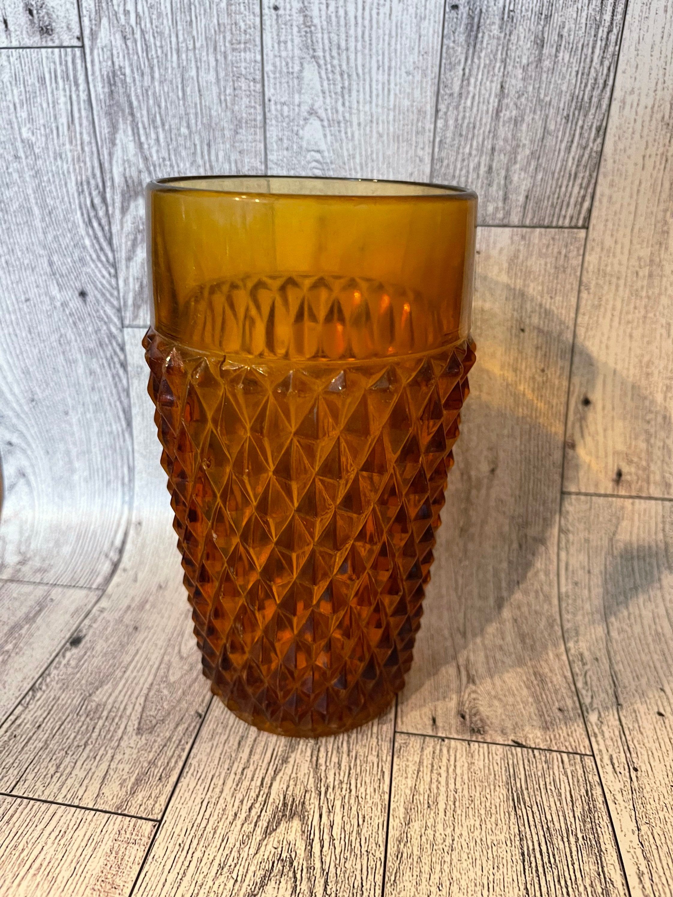 Vintage Indiana Glass Amber Diamond Point Drink Glass - Etsy