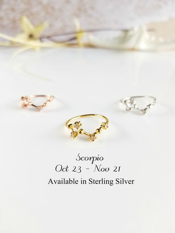 Zodiac Ring Sterling Silver Scorpio Ring Celestial Jewelry | Etsy