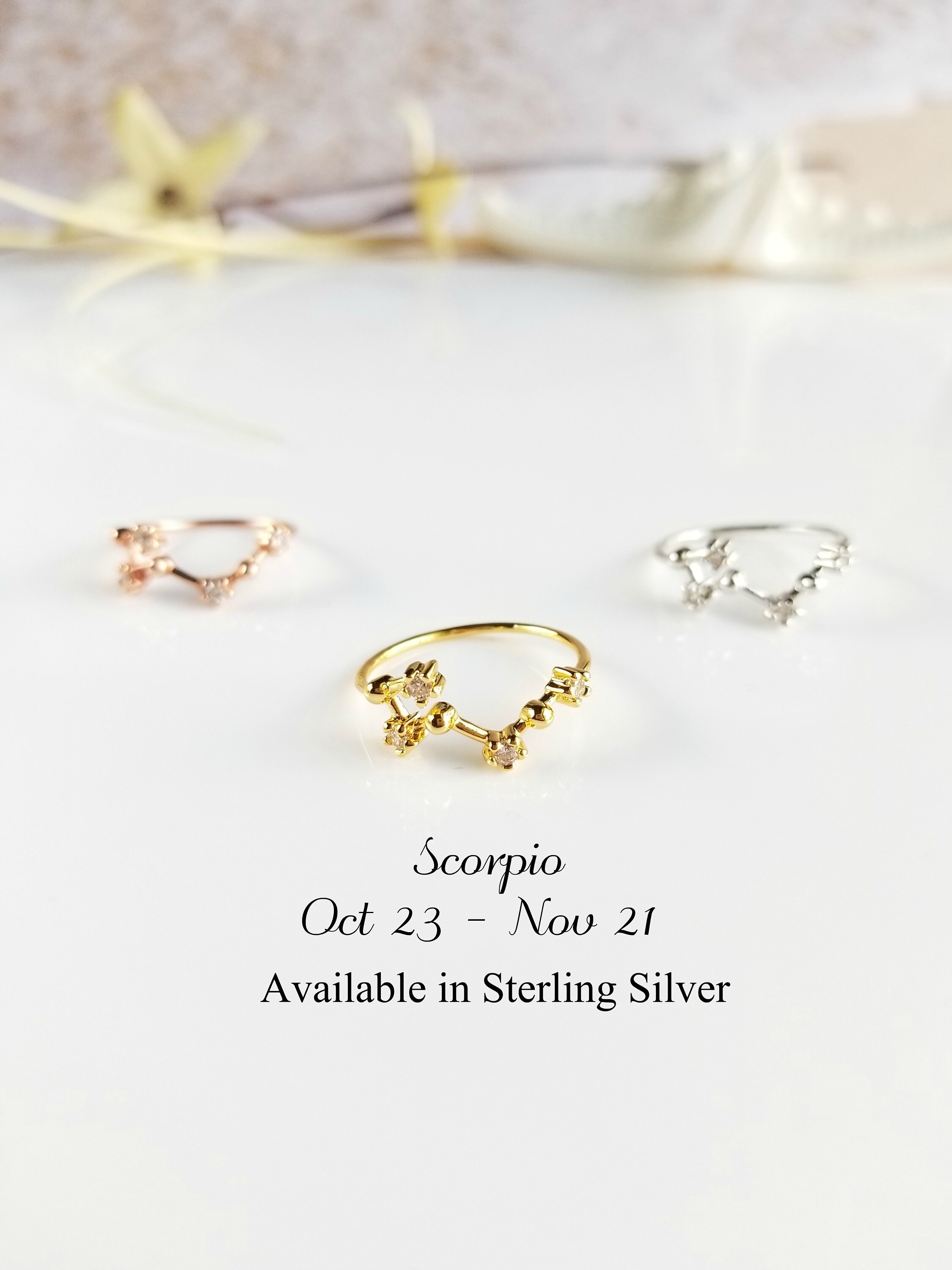 Zodiac Ring Sterling Silver Scorpio Ring Celestial Jewelry | Etsy