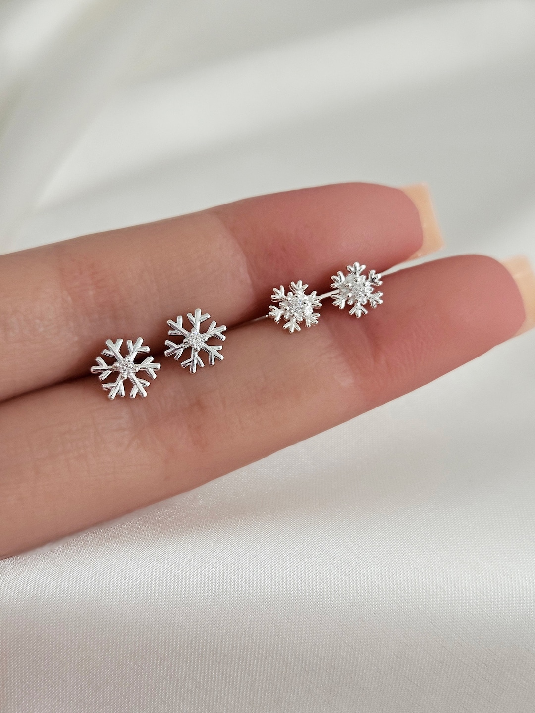 Sterling Silver Snowflake Earring Studs, Christmas Gift Stocking Stuffer, Silver Stud Earrings ...