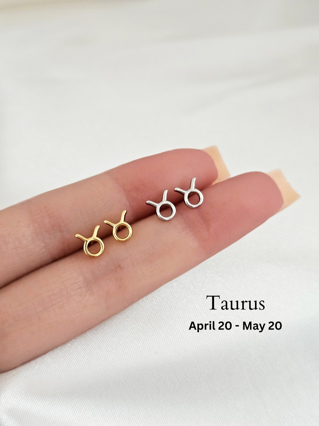 Taurus Zodiac Earring Studs Sterling Silver, Minimalist Earrings, Tiny ...