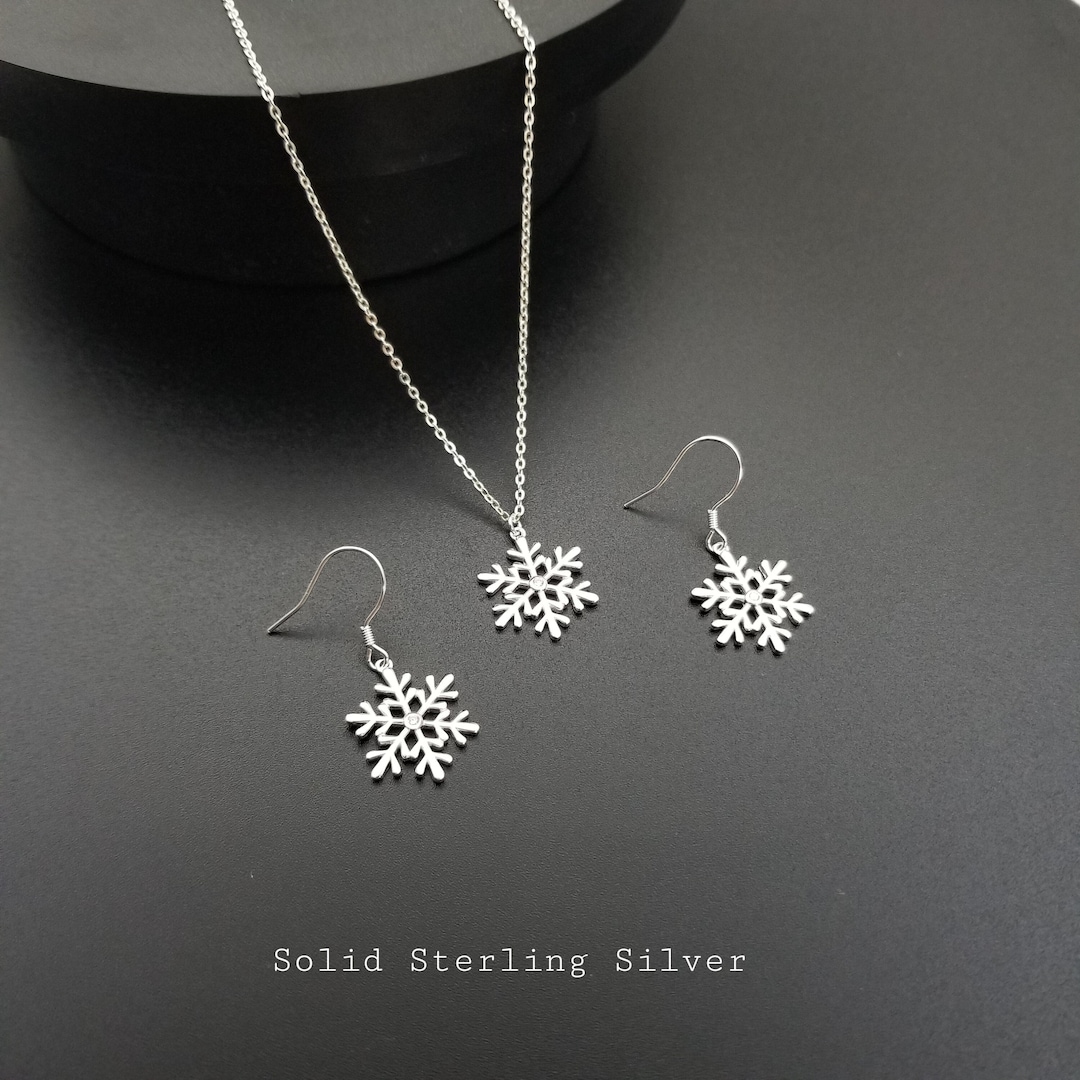 Snowflake Jewelry Set in Solid Sterling Silver, Dainty Snowflake ...