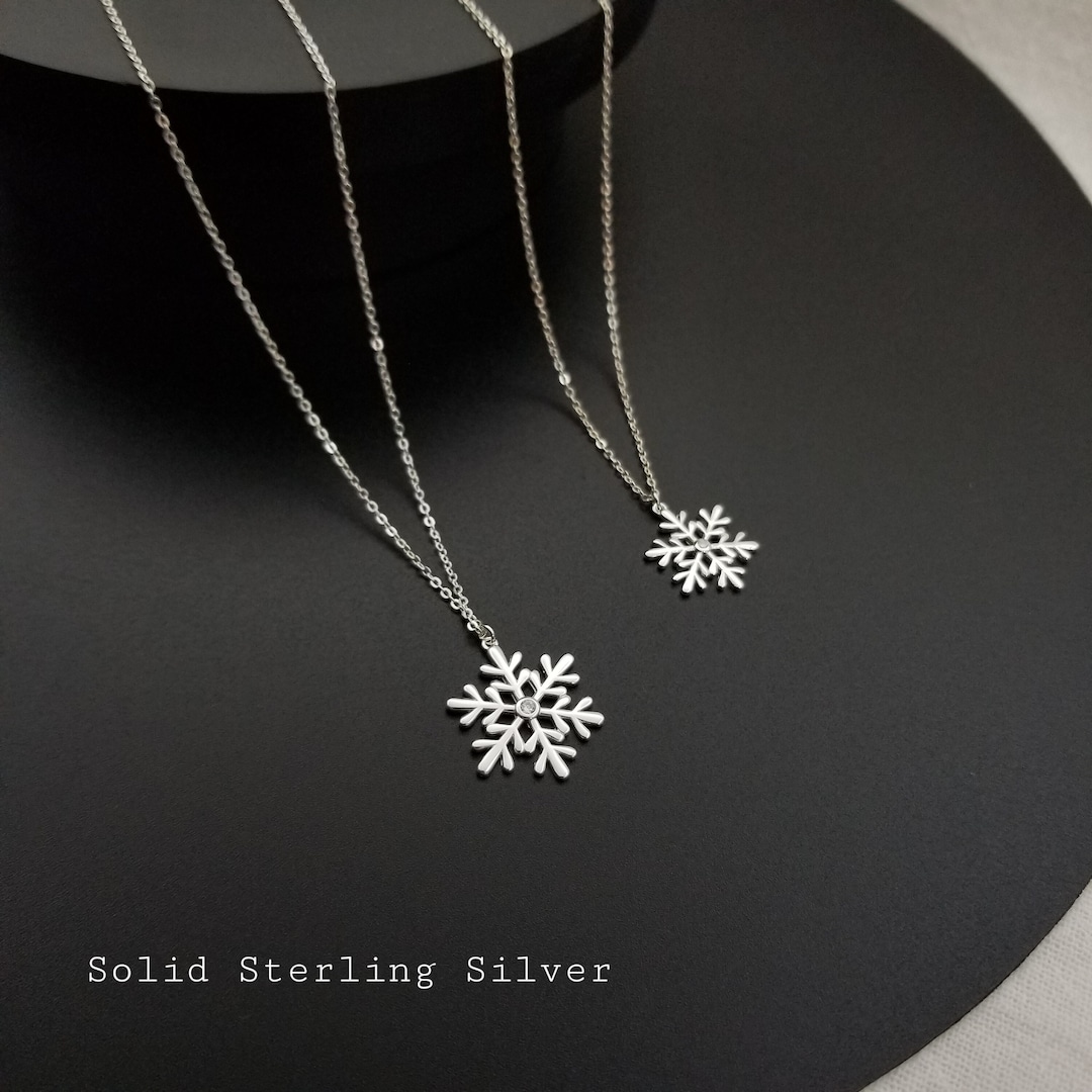 Snowflake Necklace in Solid Sterling Silver, Snowflake Pendant With CZ ...