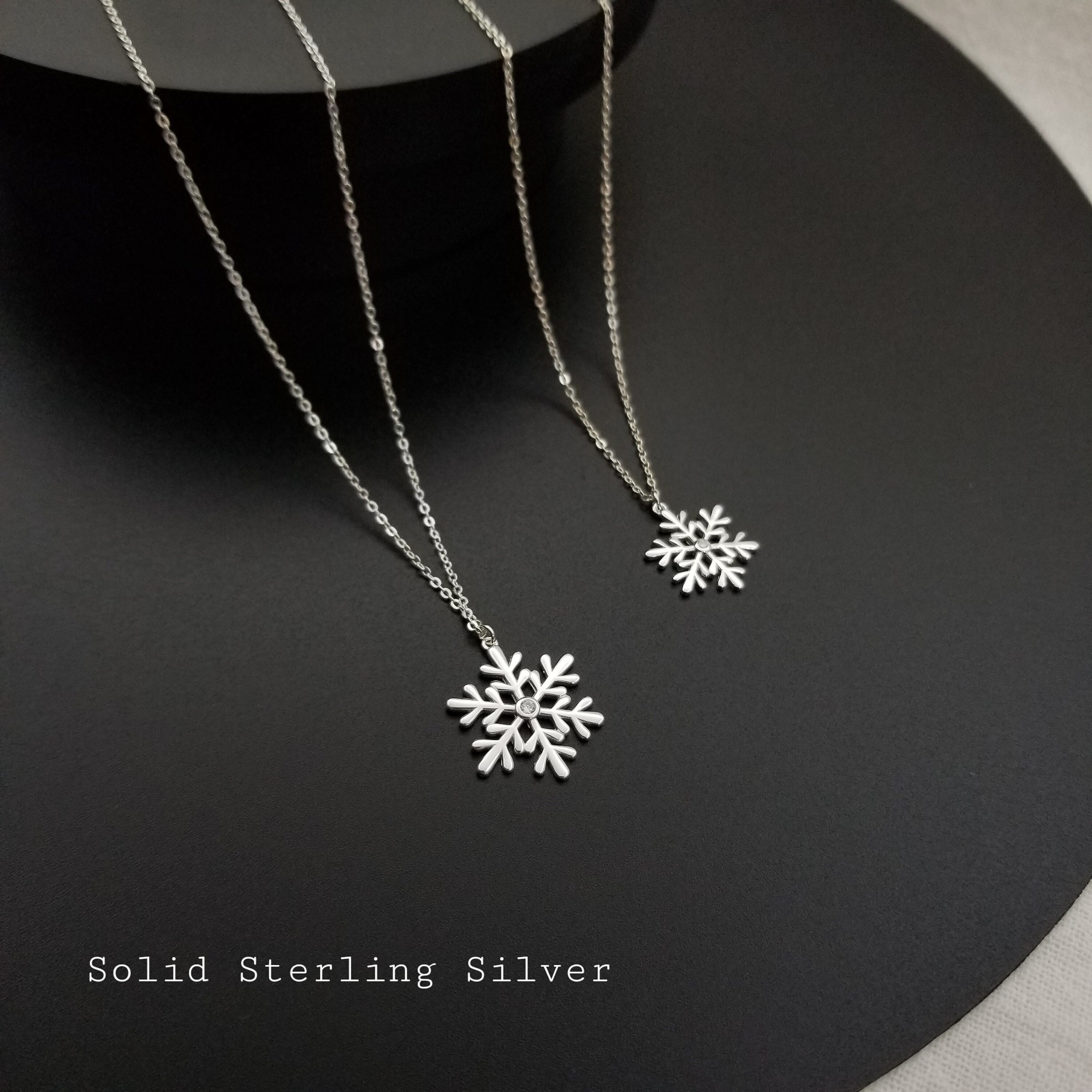 Snowflake Necklace in Solid Sterling Silver, Snowflake Pendant With CZ ...