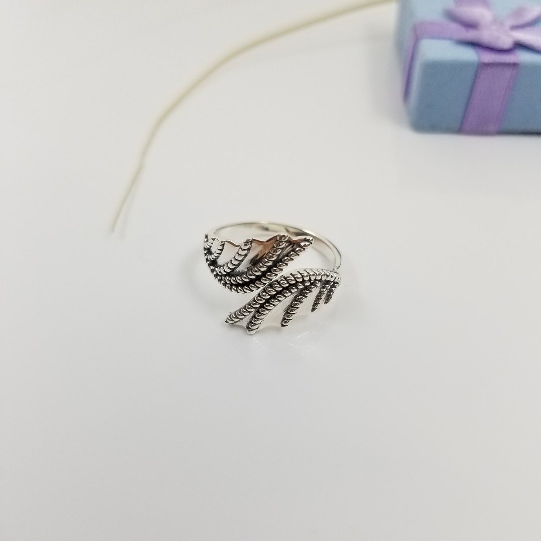 Adjustable Dragon Wing Ring in Solid Sterling Silver, Dragon Ring ...