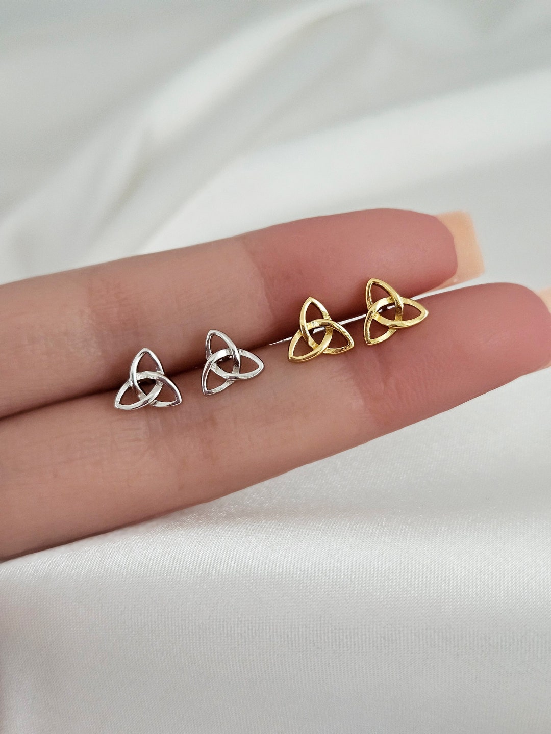 Small Trinity Celtic Knot Stud Earrings in Sterling Silver | Infinite Earrings | Minimalist ...